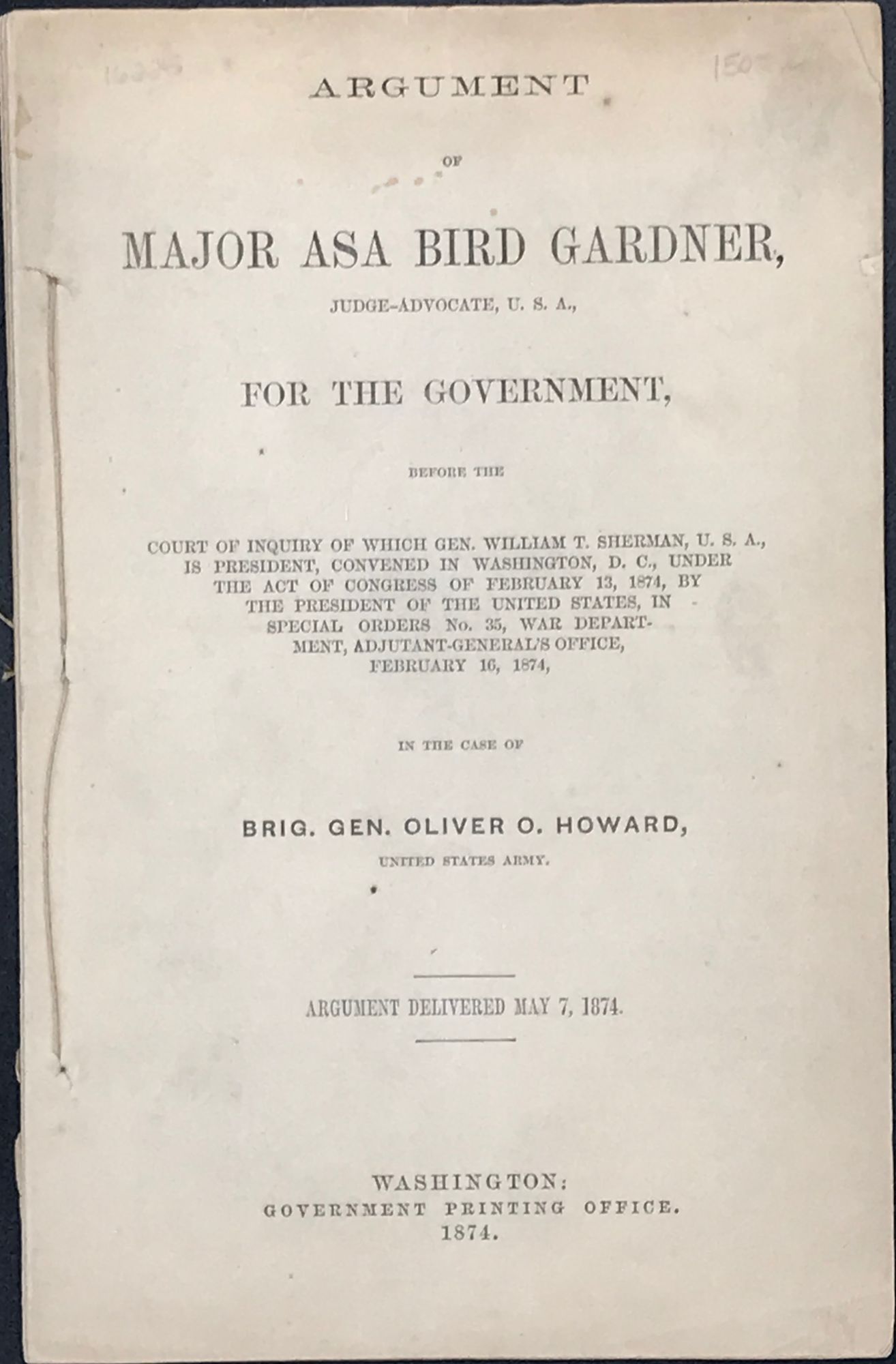 ARGUMENT OF MAJOR ASA BIRD GARDNER, JUDGE-ADVOCATE, U.S.A., FOR THE ...