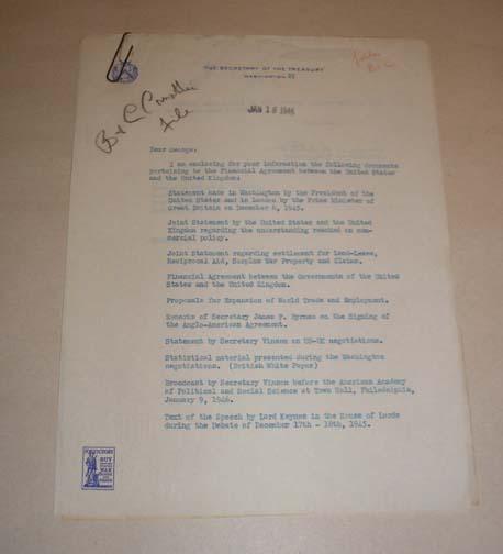 Letter to George E. Outland with a United States Secretary of the ...