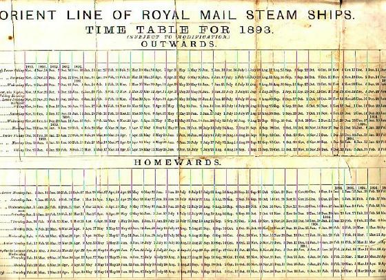 ORIENT LINE OF ROYAL MAIL STEAM SHIPS - Time Table for 1893 & Passenger ...