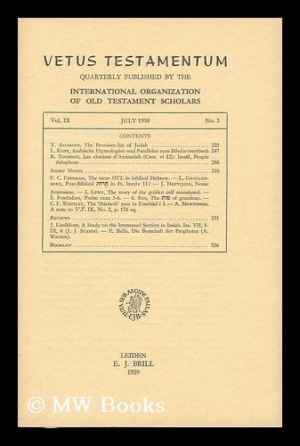 Vetus Testamentum : quarterly published by the International ...