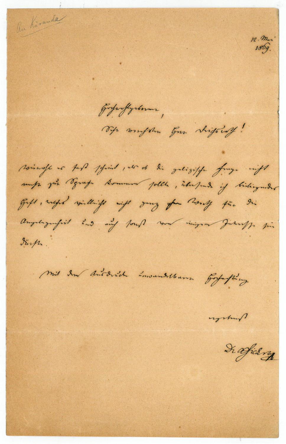 Eigenh. Brief mit U. by Ficker, Adolf, Statistiker (1816-1880 ...