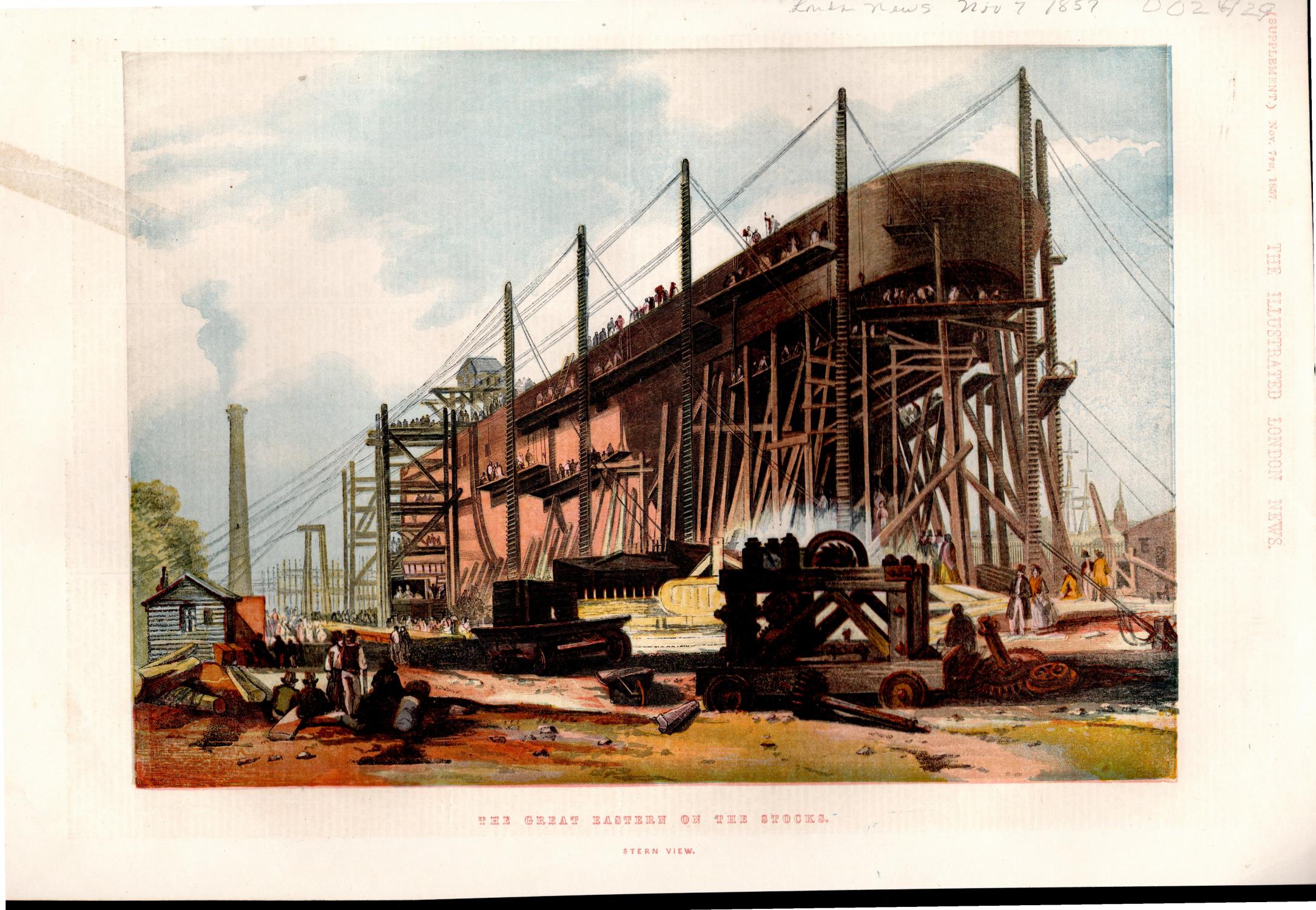 LITHOGRAPH: 'The Great Eastern on the Stocks: Stern View'.colored ...