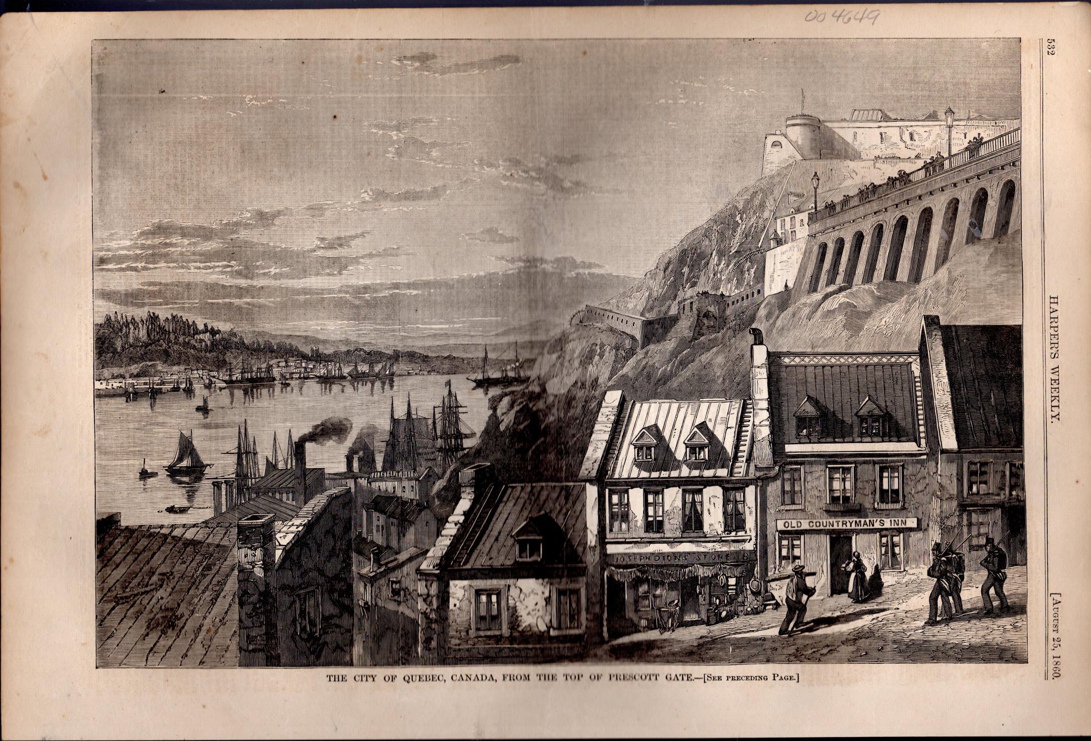 ENGRAVING: 'City of Quebec, Canada, From Top of Prescott Gate ...