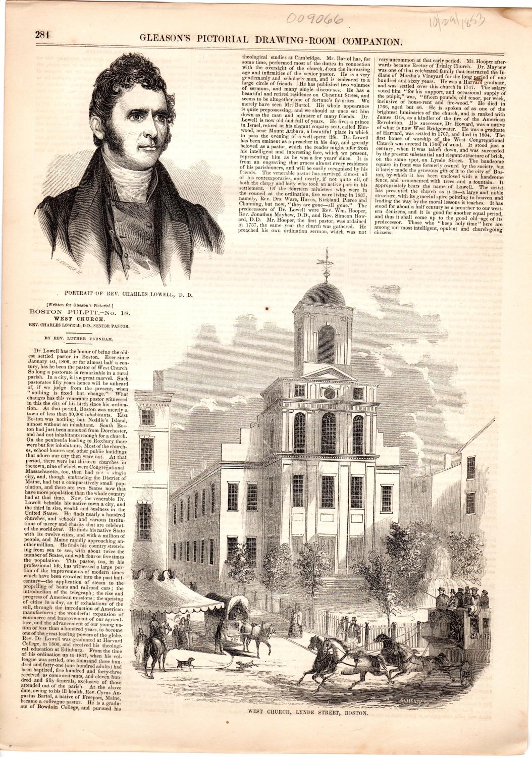 PRINT: "Boston Pulpit, No. 18: West Church, Rev. Charles Lowell, Pastor ...