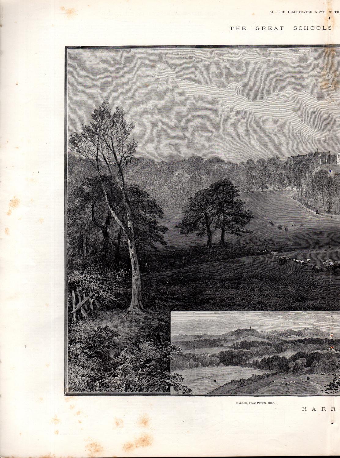 PRINT:'The Great Schools of England--No 11, Harrow'. text & engravings ...