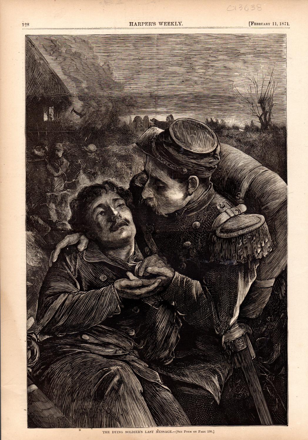 ENGRAVING: 'The Dying Soldier's Last Message'.engraving from Harper's ...