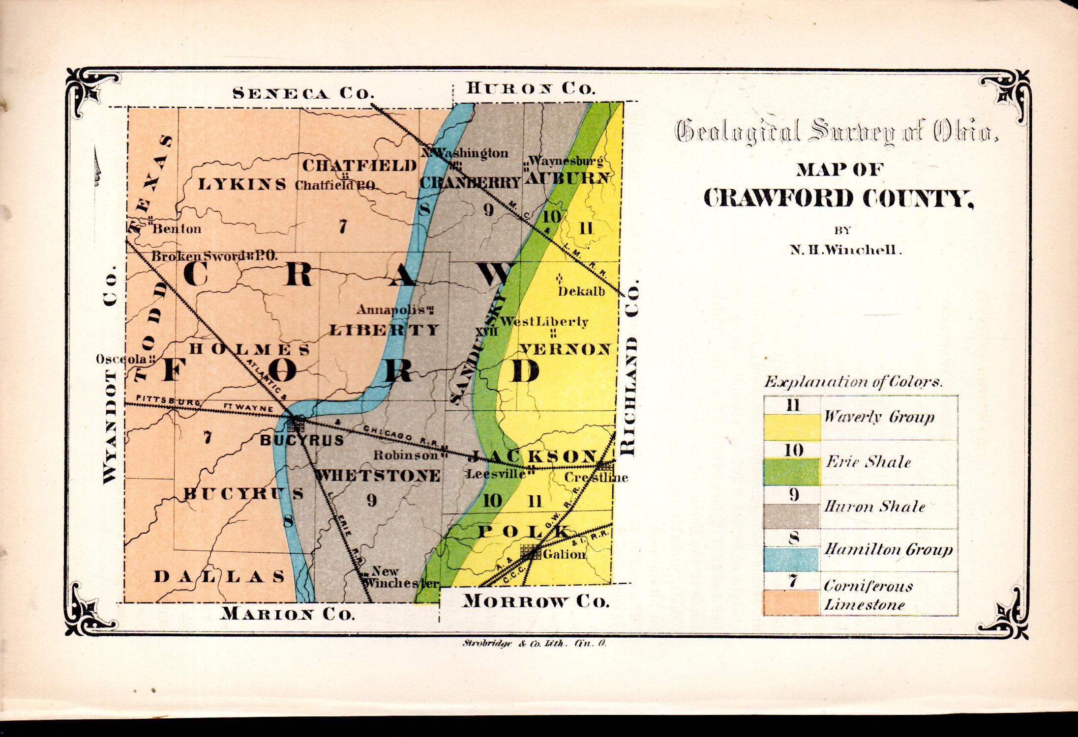 MAP: 'Geological Map of Crawford County'.from Geological Survey of Ohio ...