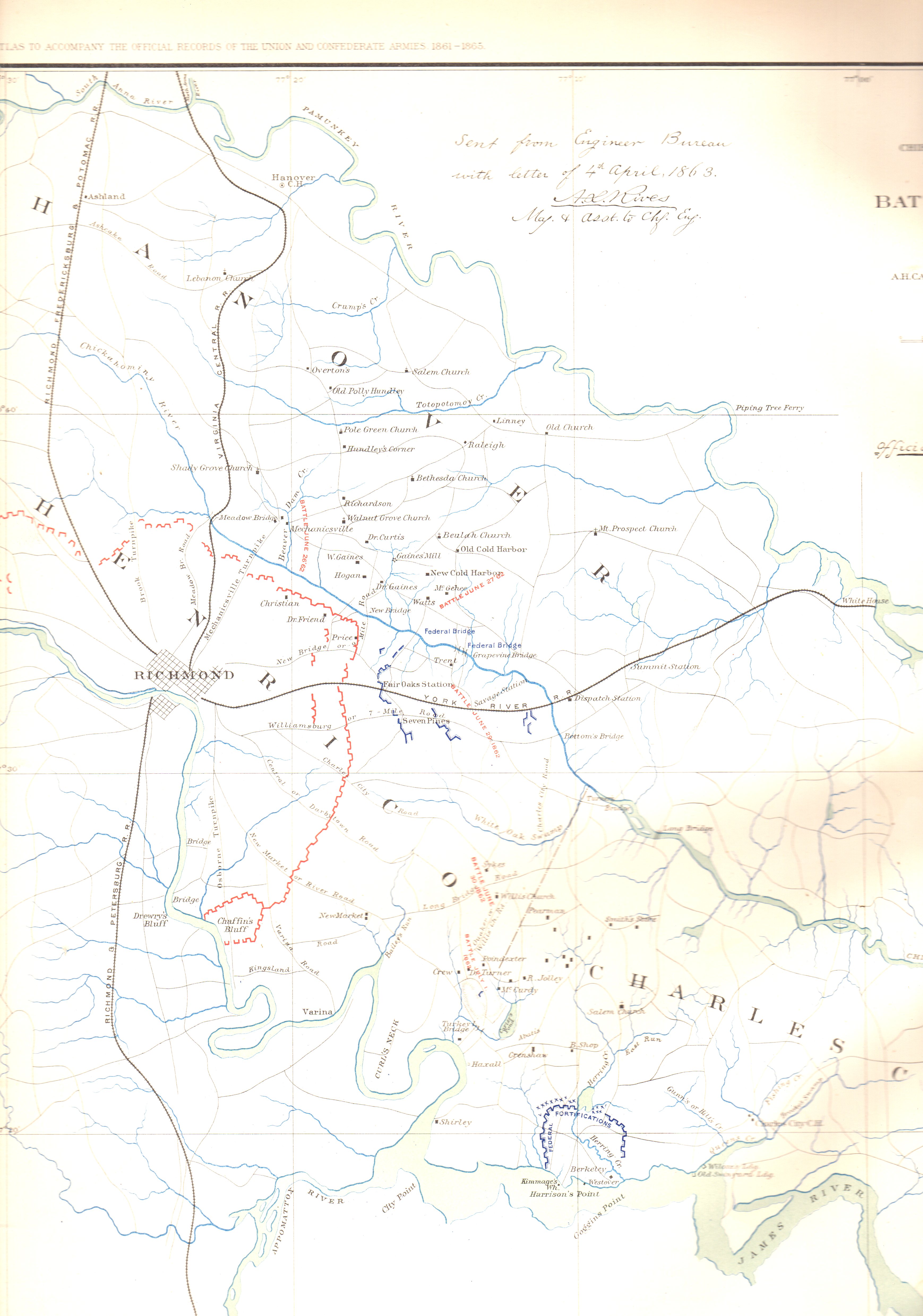 MAP: 4 maps of the Battle-grounds of Richmond and Williamsburg Virginia ...