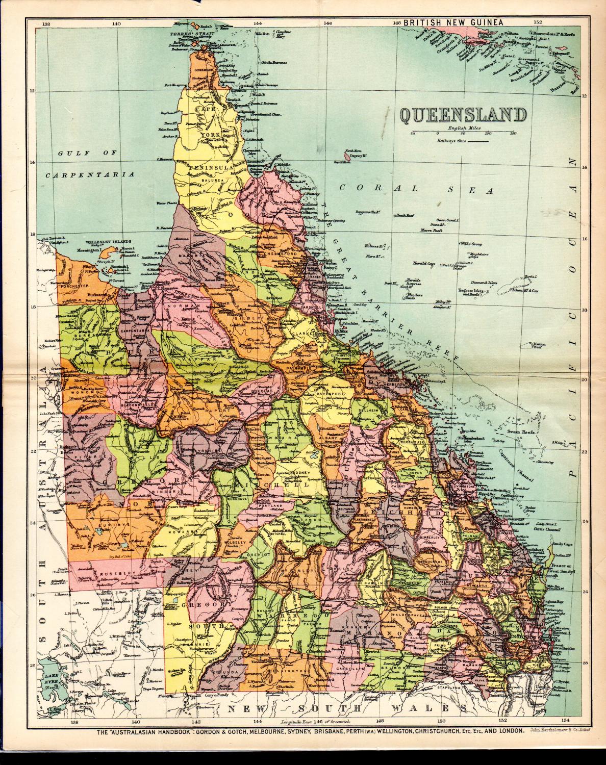 MAP: 'Queensland'.from the Australian Handbook, 1906 by John ...