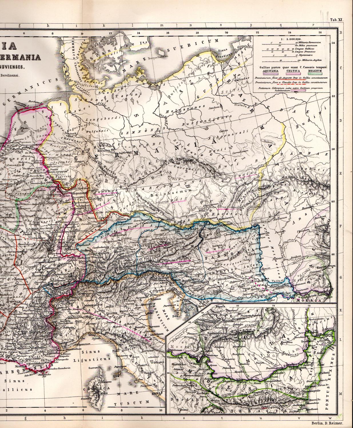 MAP: 'Gallia Britannia, Germania' .handcolored map from Atlas Antiquus ...