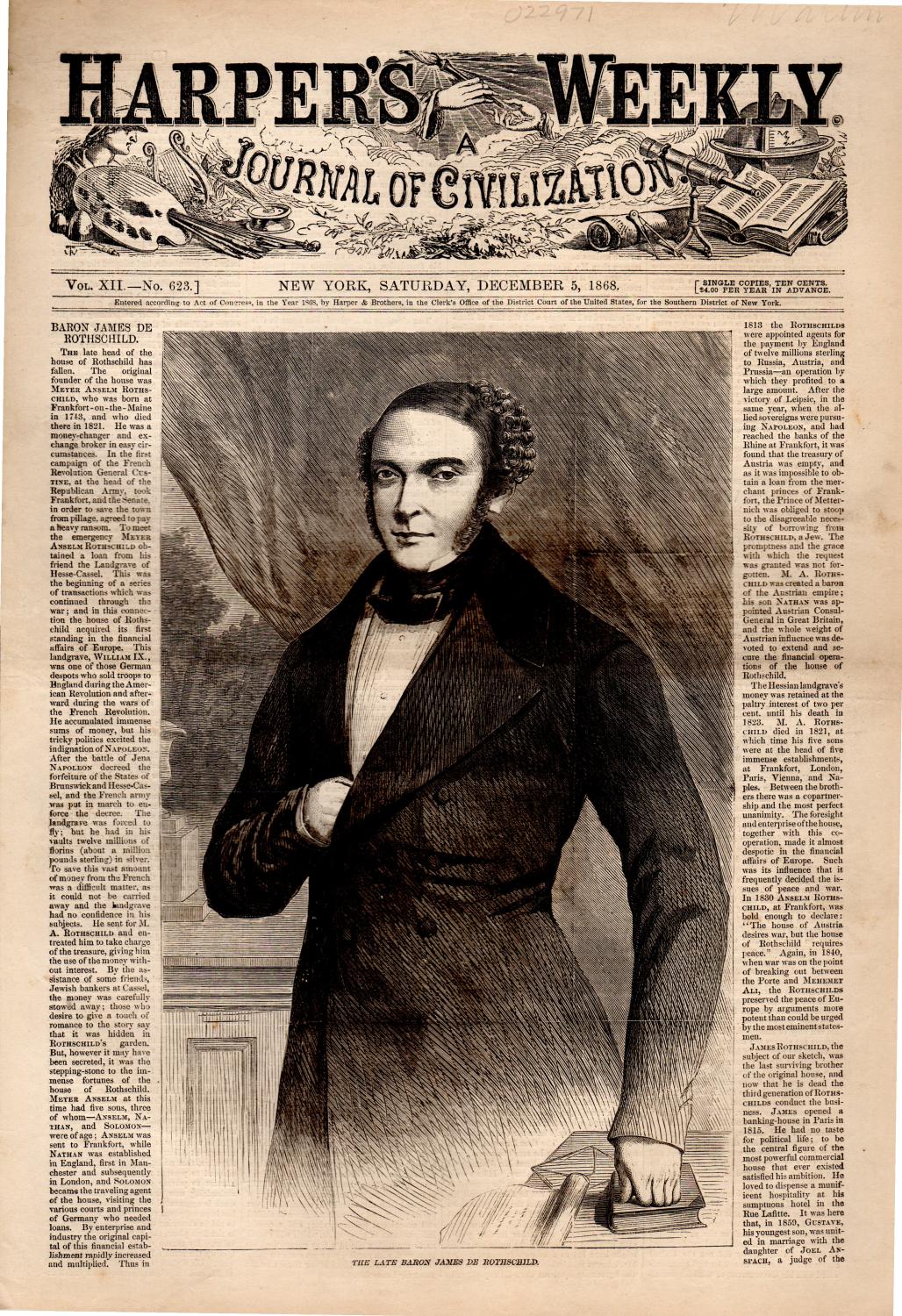 ENGRAVING: 'The Late Baron James de Rothchild'. engraving from Harper's ...