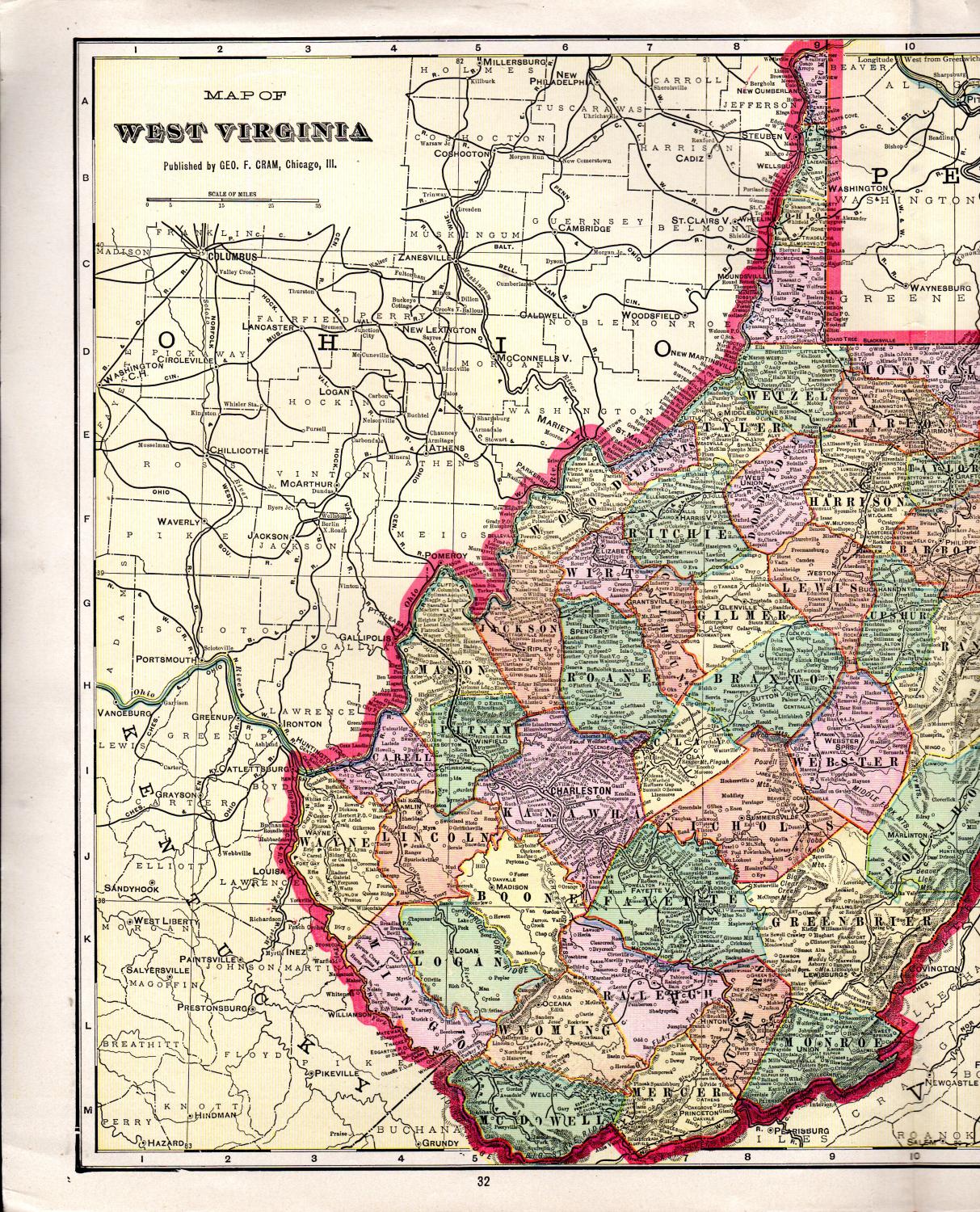 MAP: 'West Virginia'.from Atlas of Michigan and the World by Cram ...