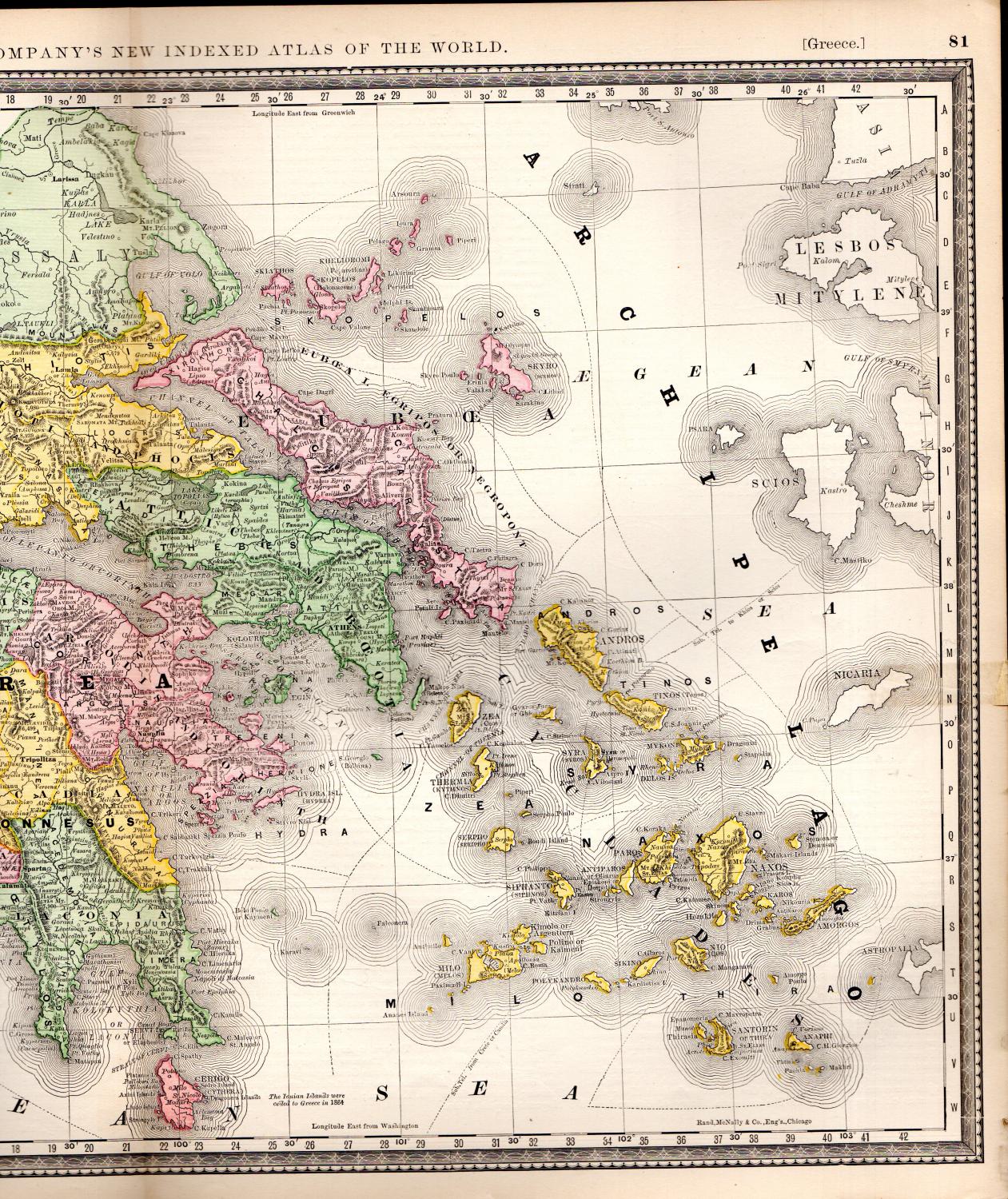 MAP: "Greece".from the New Indexed Atlas of the World de Rand McNally ...