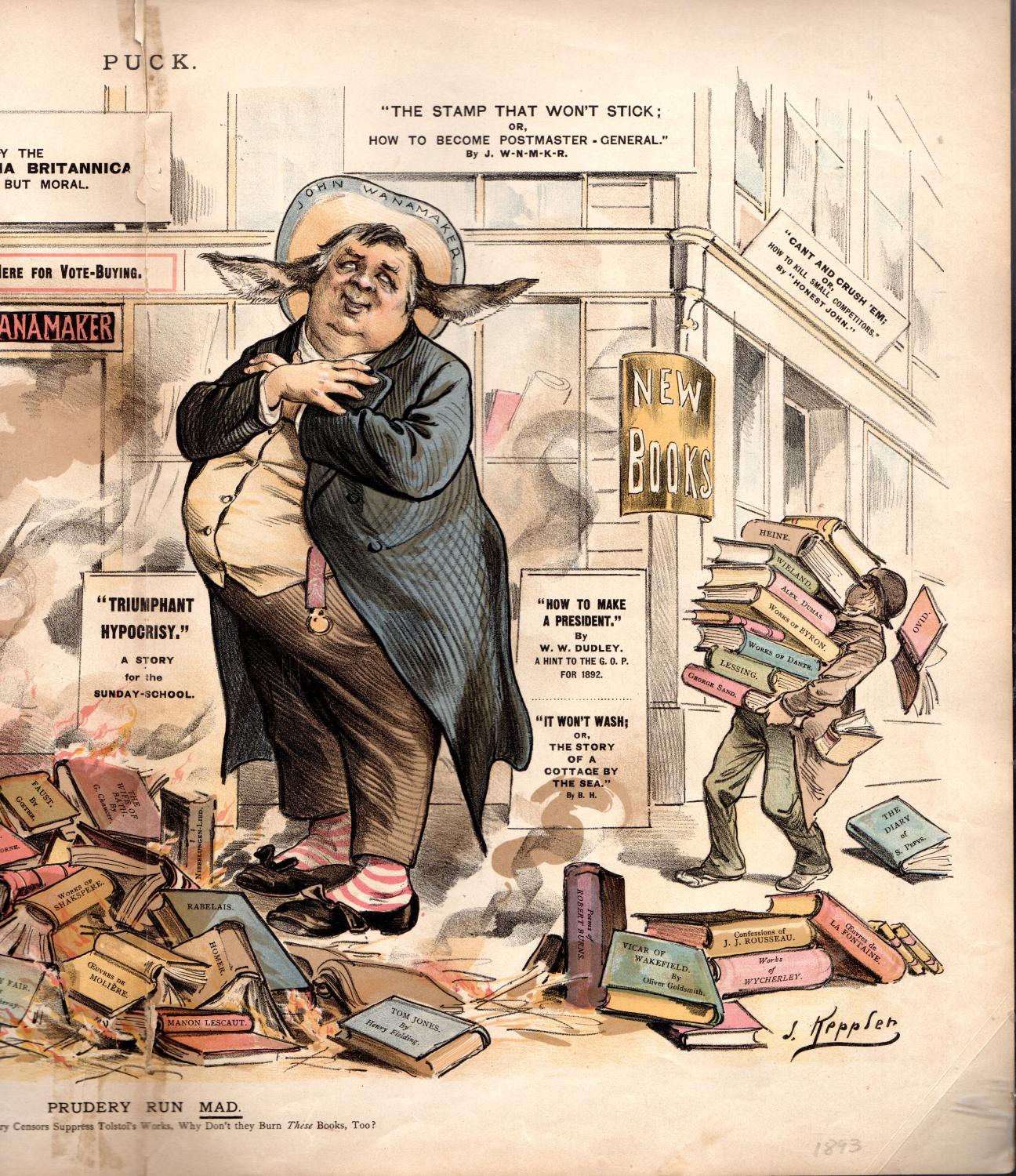 ENGRAVING:'Prudery Run Mad'.double page color engraving from Puck, 1893 ...