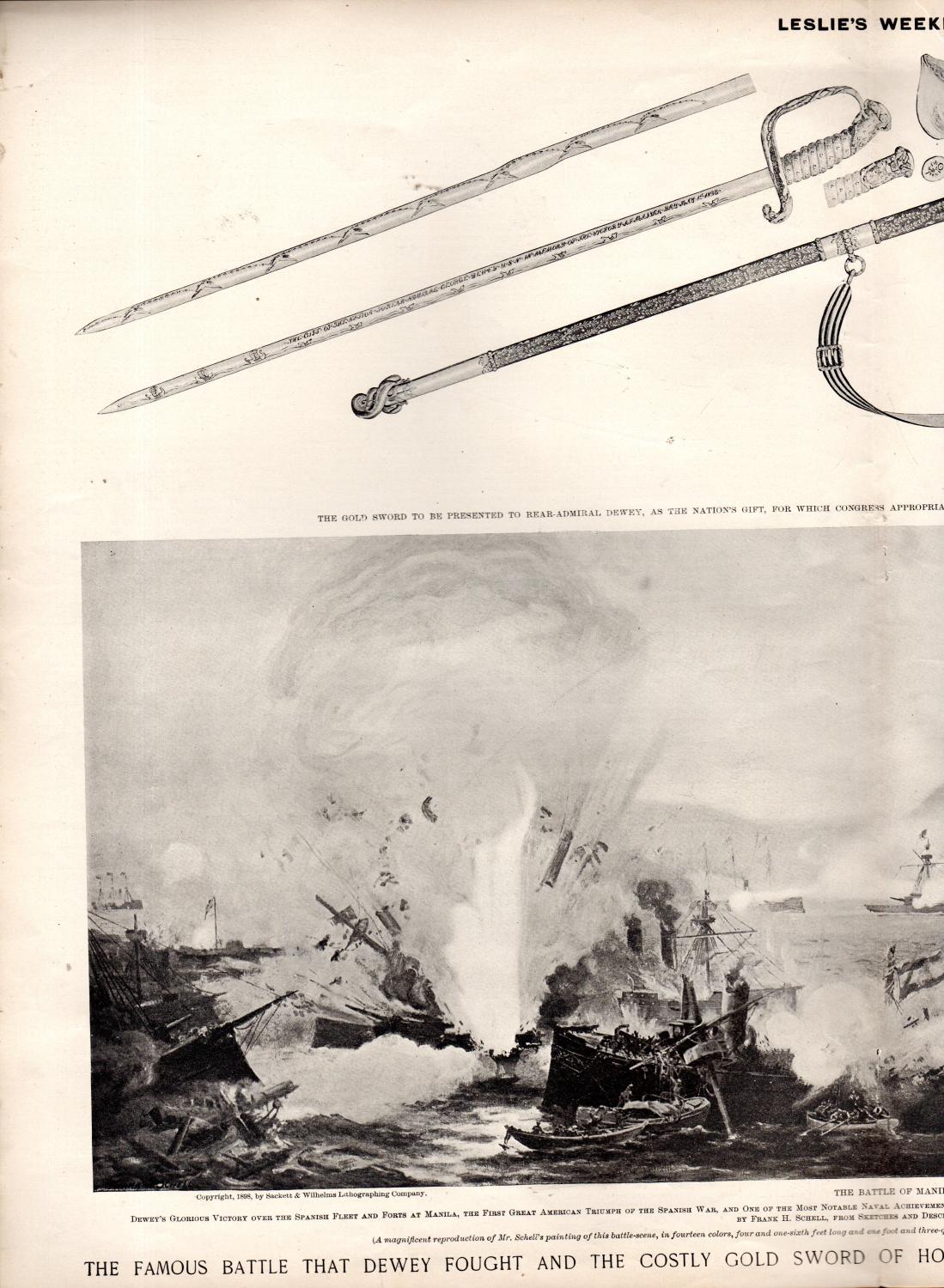 Engraving:'The Famous Battle that Dewey Fought and the Costly Gold ...