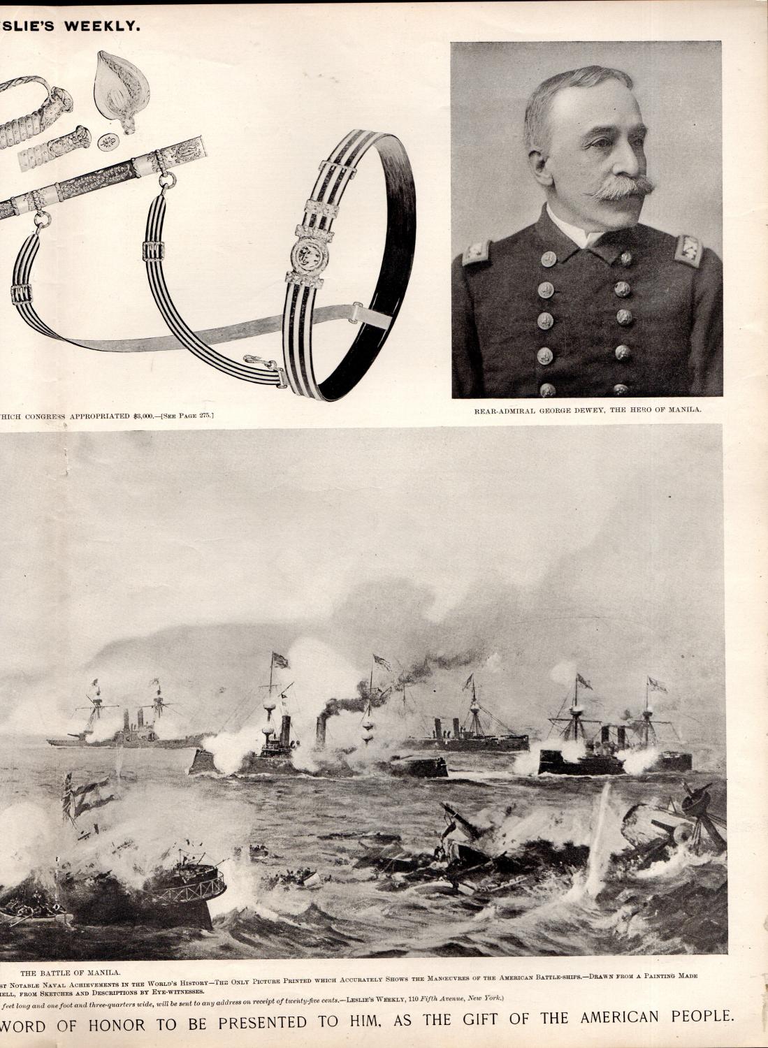 Engraving:'The Famous Battle that Dewey Fought and the Costly Gold ...