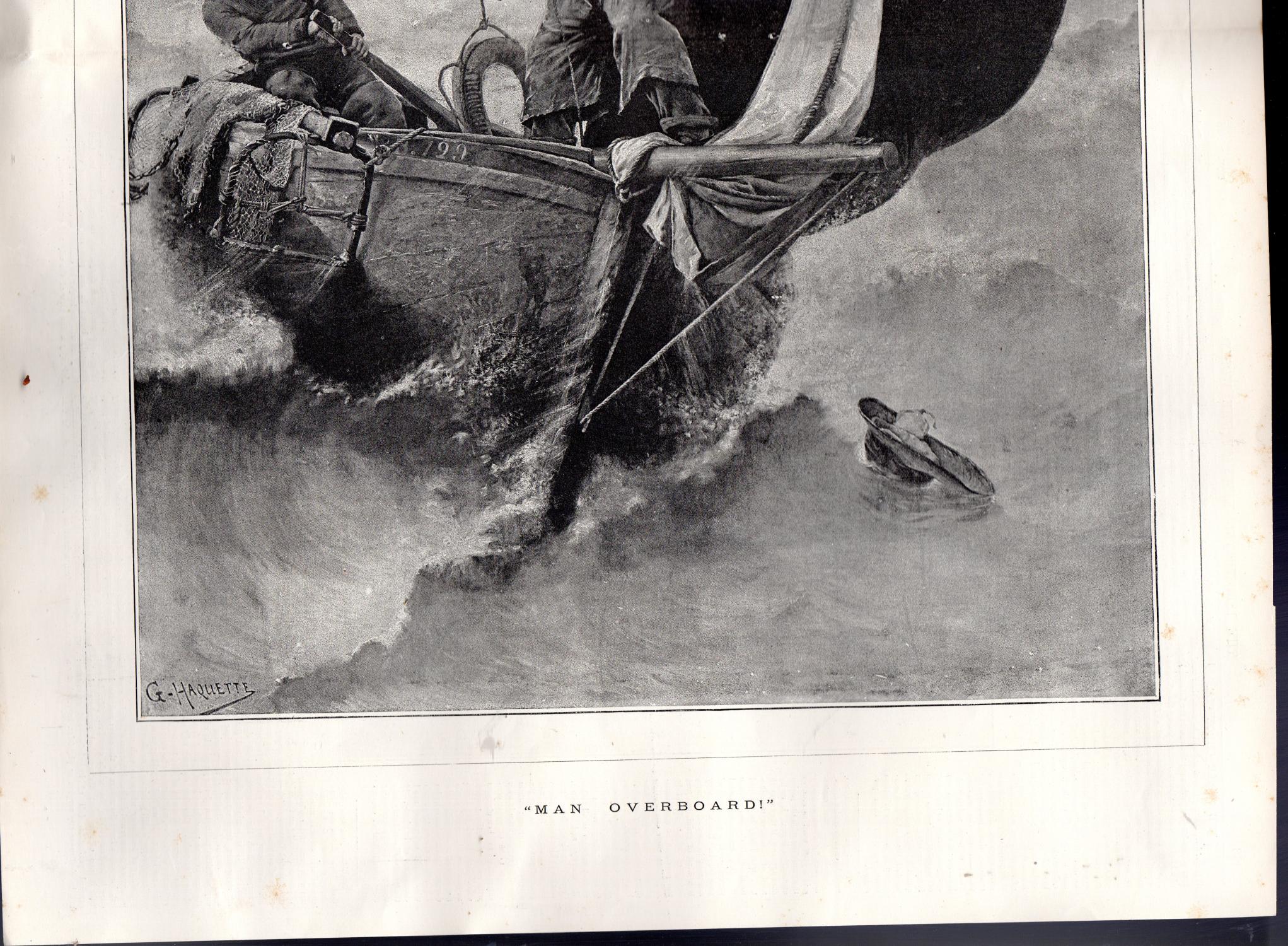 ENGRAVING: "Man Overboard" .double Page Engraving from The Illustrated ...