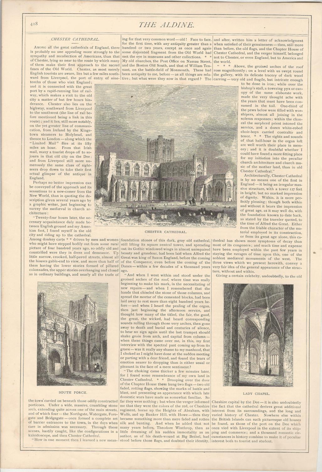 ENGRAVING: "Chester Cathedral".from The Aldine, September, 1875 by The ...