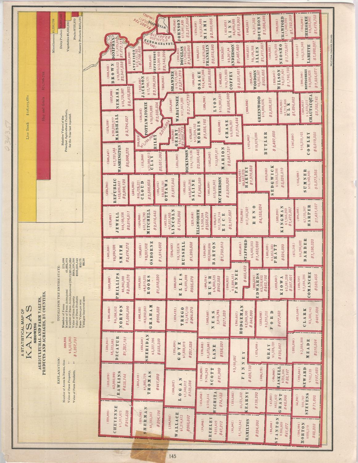 MAP: "A Statistical Map of Kansas, Showing Aagricultural and Farm ...