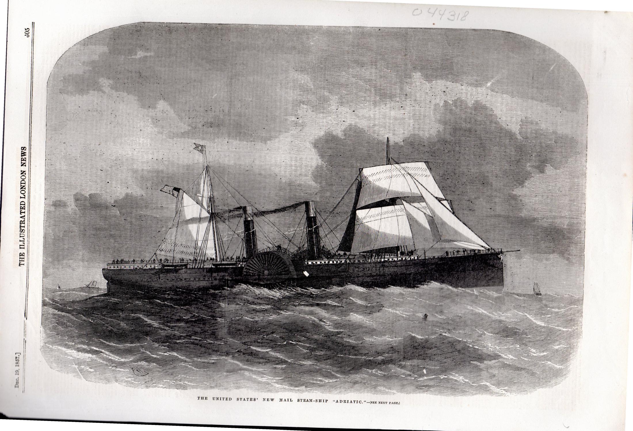 ENGRAVING: "The United States' New Mail Steam-ship "Adriatic ...
