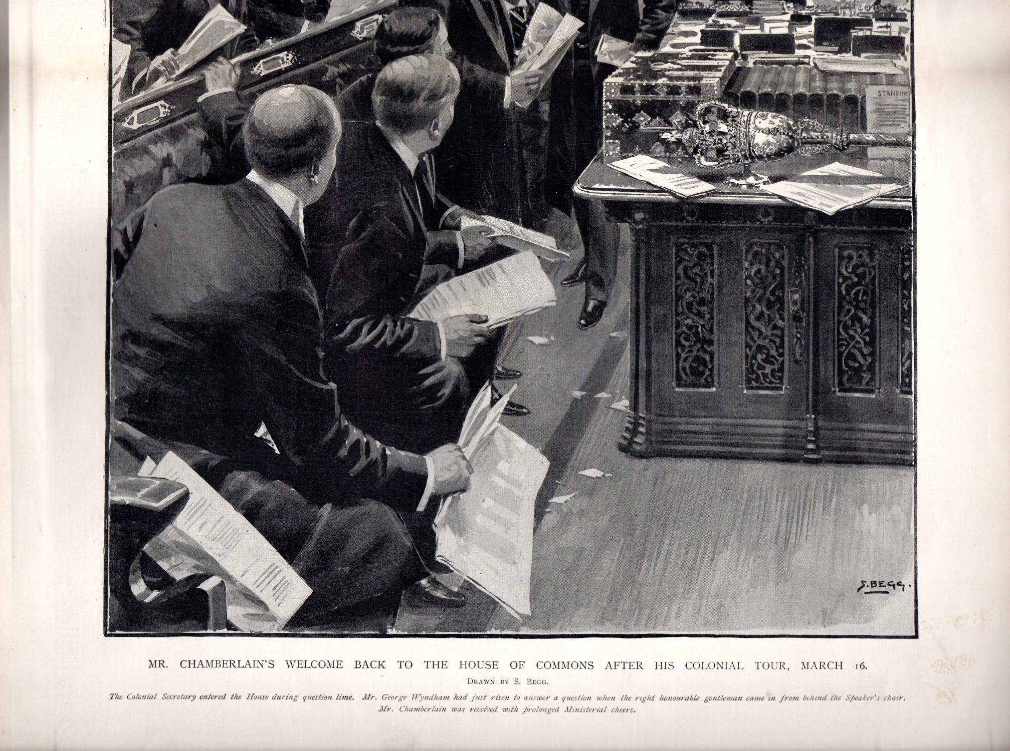 ENGRAVING: 'Mr. Chamberlain's Welcome Back to the House of Commons ...