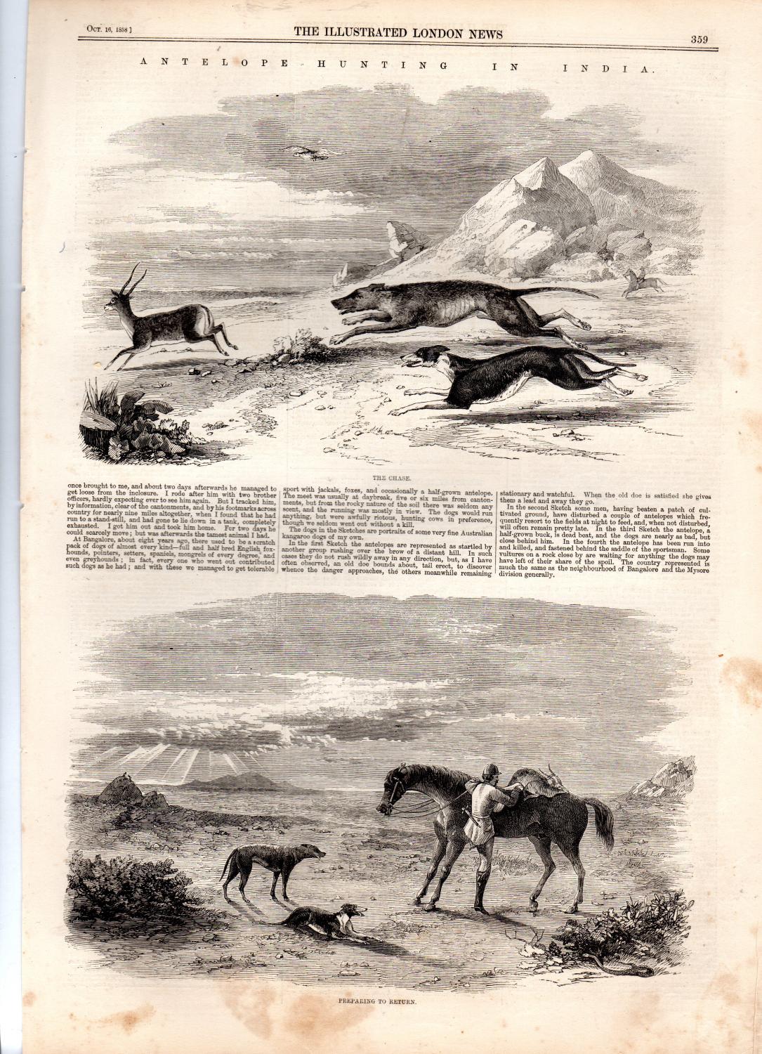 ENGRAVING:"Antelope Hunting in India" .story & engravings from the ...