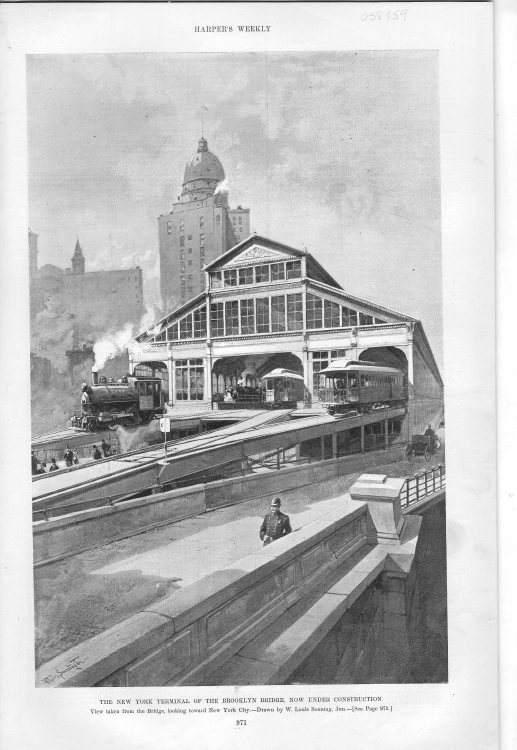 ENGRAVING: "The New York Terminal of the Brooklyn Bridge, Now Under ...