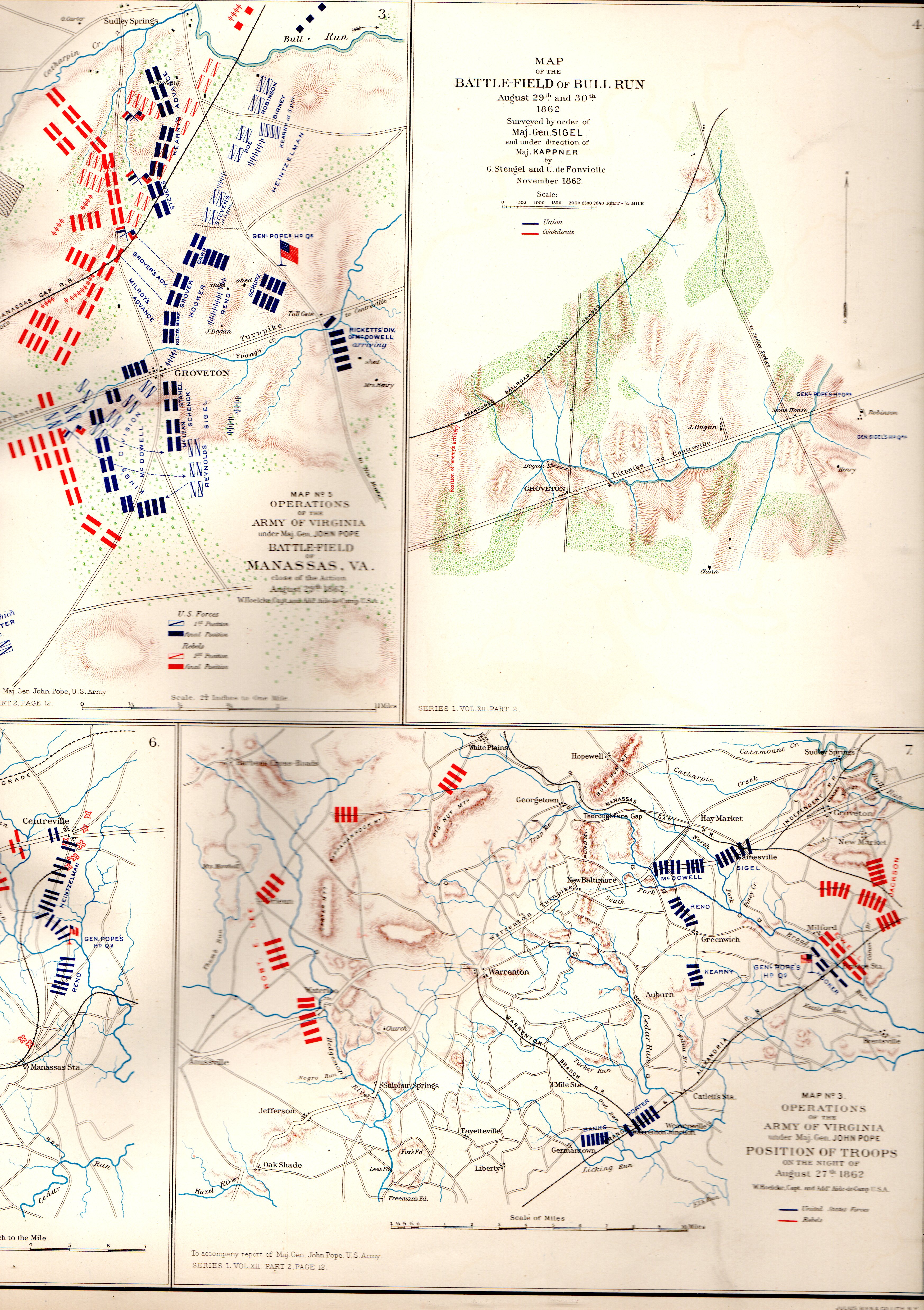 MAP:7 Sections Including Cavalry Brigade, Cedar Mountain, Bull Run ...
