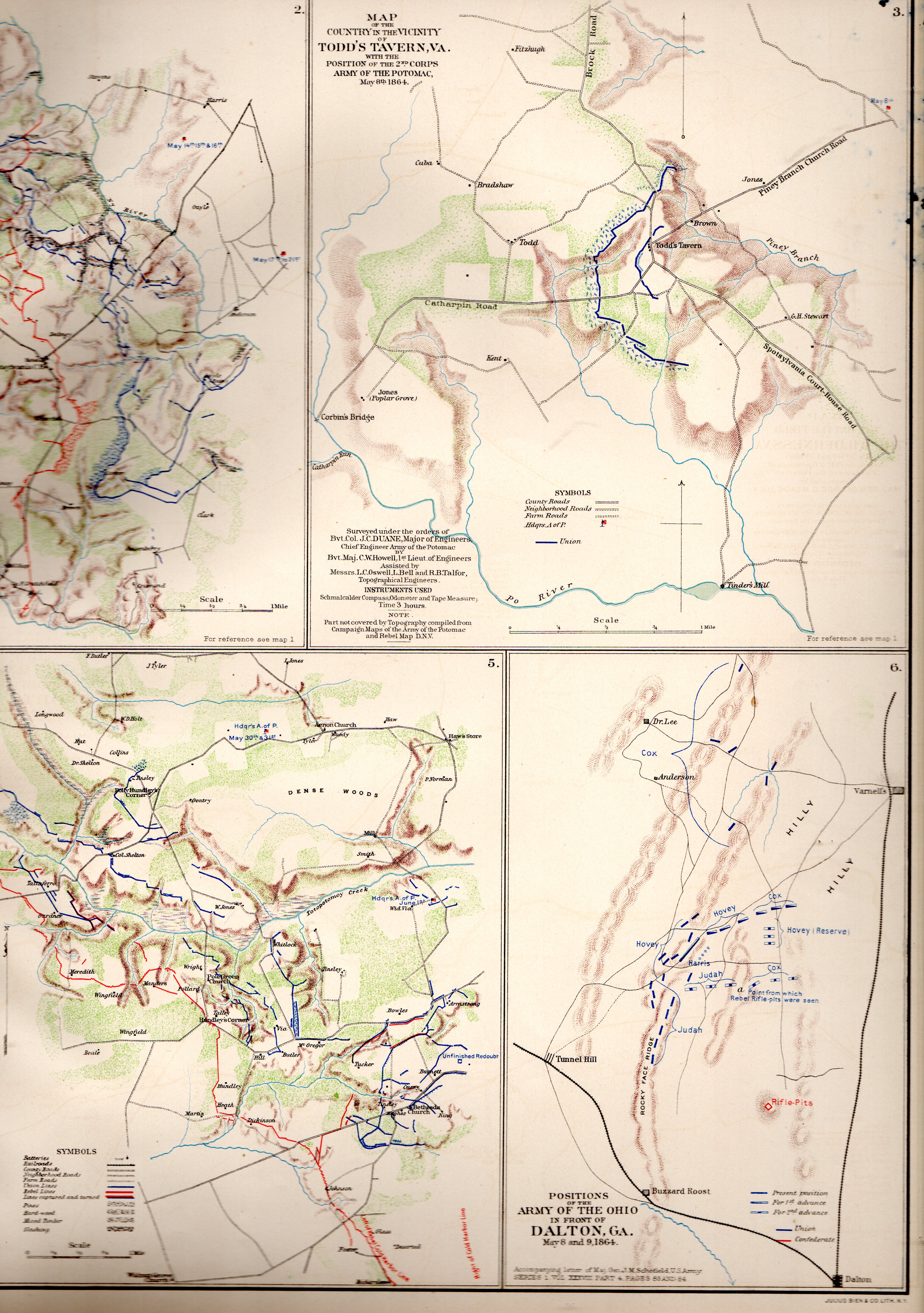 MAP: 6 Section Map, Including the Battle Field of the Wilderness ...