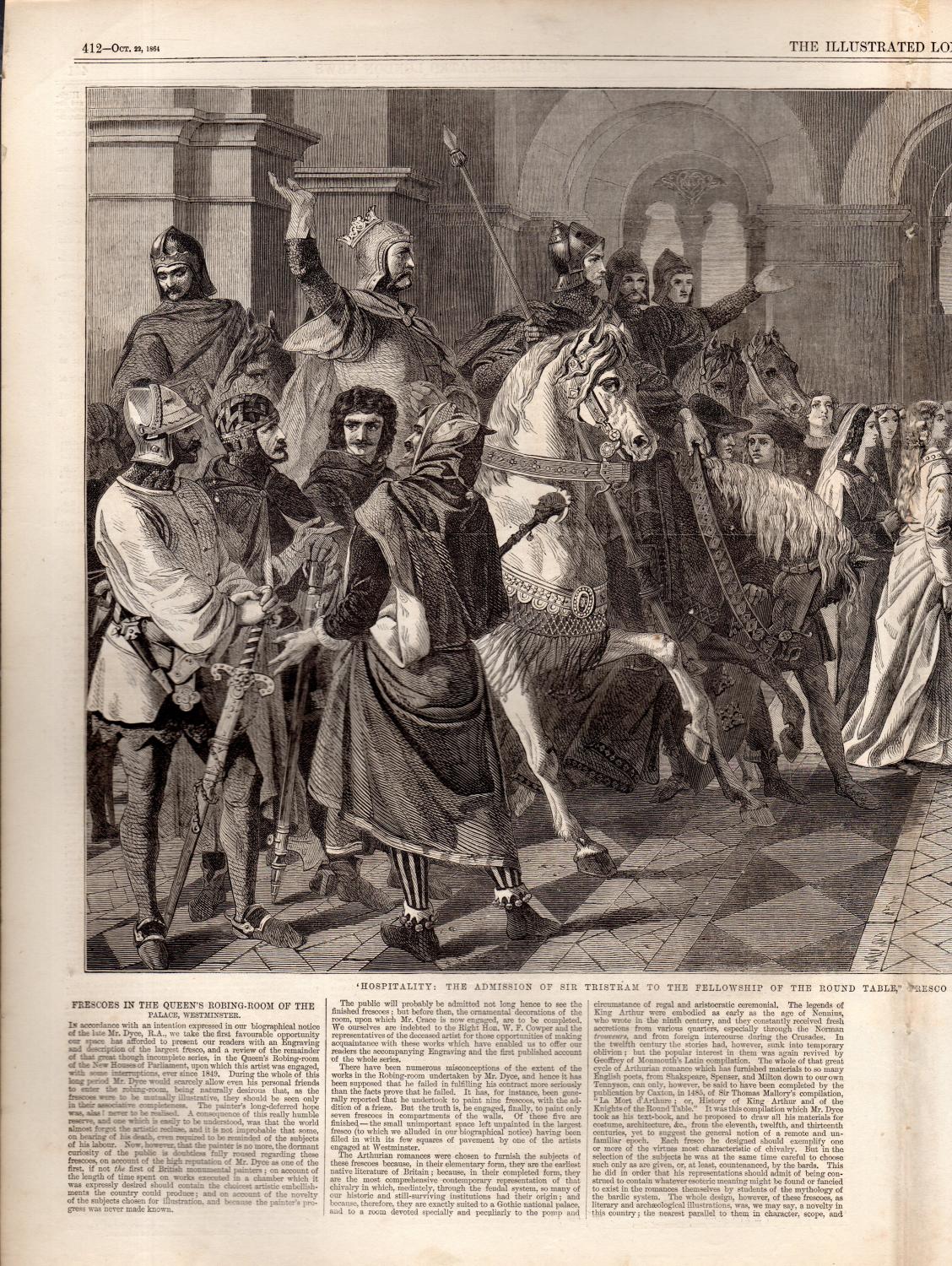 ENGRAVING: 'Hospitality" the Admission of Sir Tristan to the Fellowship ...