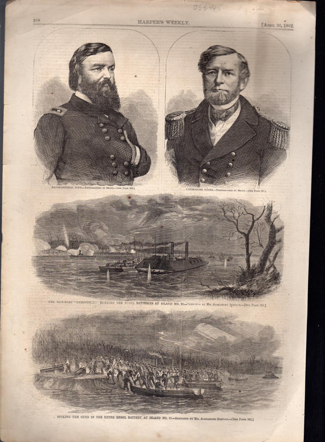 ENGRAVING: "Major-General Pope; Commodore Foote; The Gunboat "Cardonele ...