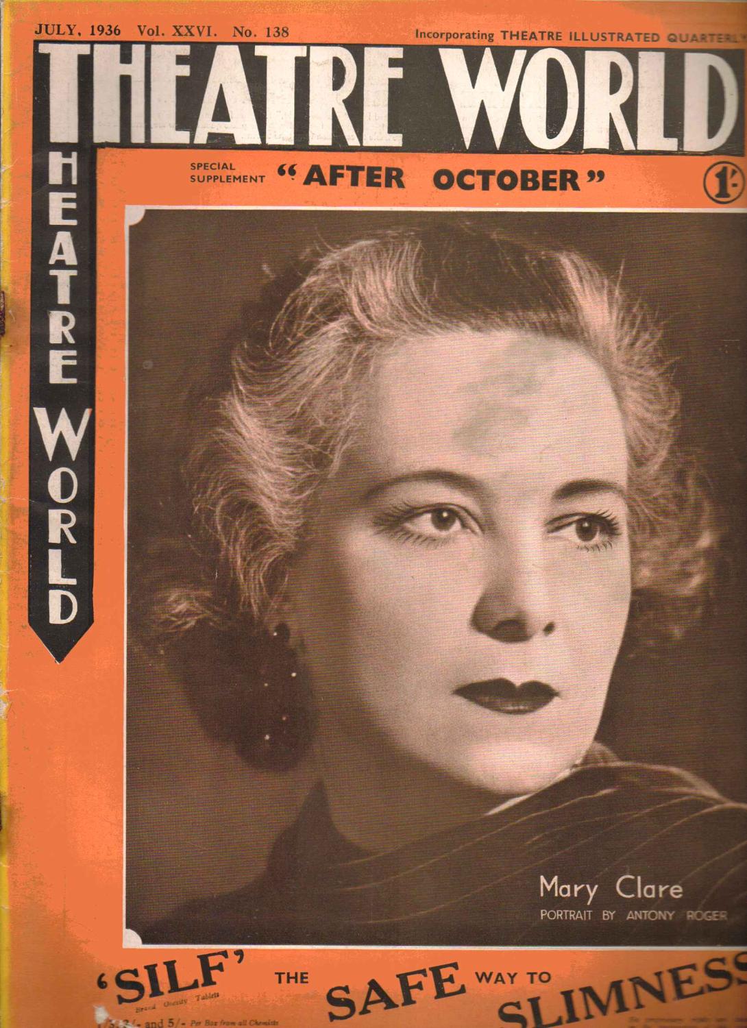 Theatre World Magazine. July 1936. Volume XXVI. No. 138. Front Cover ...