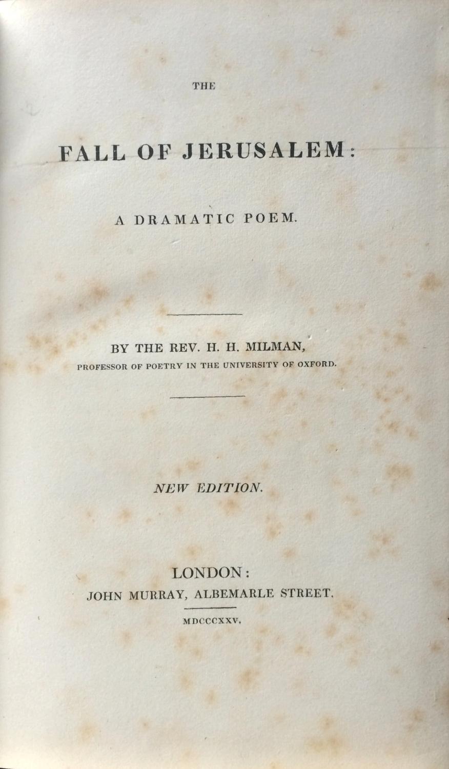 The Fall of Jerusalem, a Dramatic Poem LEATHER by Milman, Henry Hart ...