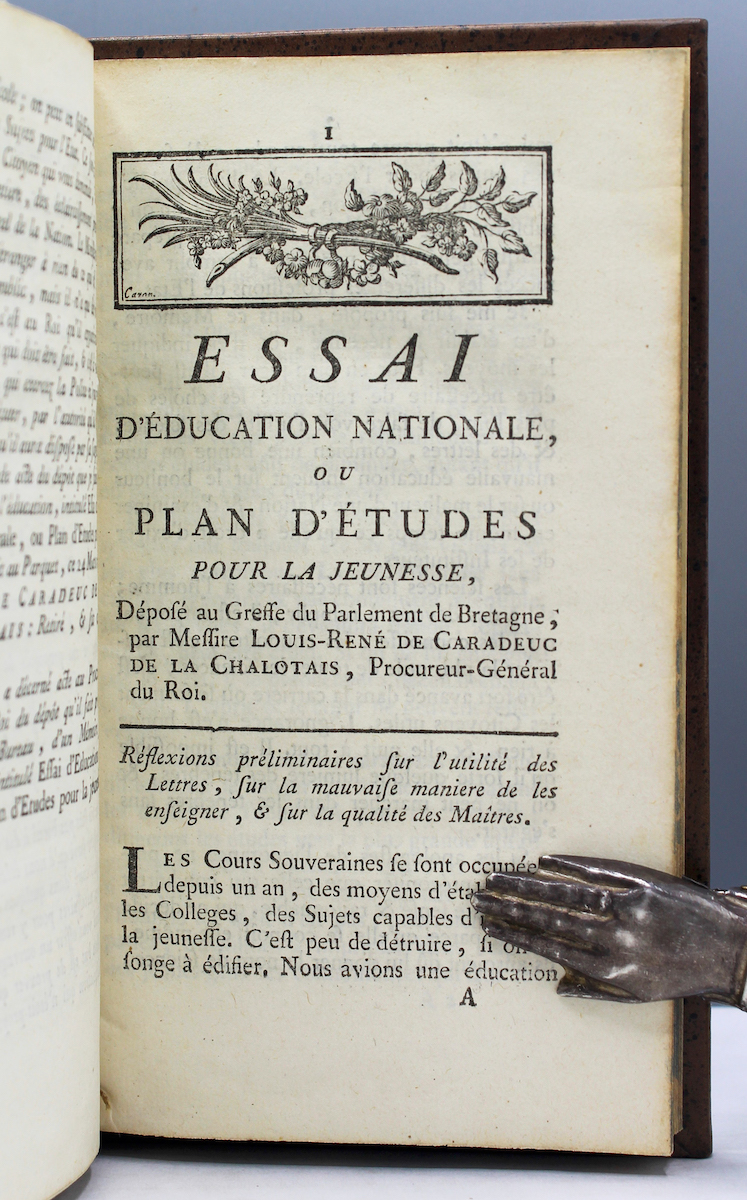 Essai d'education nationale ou plan d' tudes pour la Jeunesse. by La Chalotais, Louis-Ren de ...