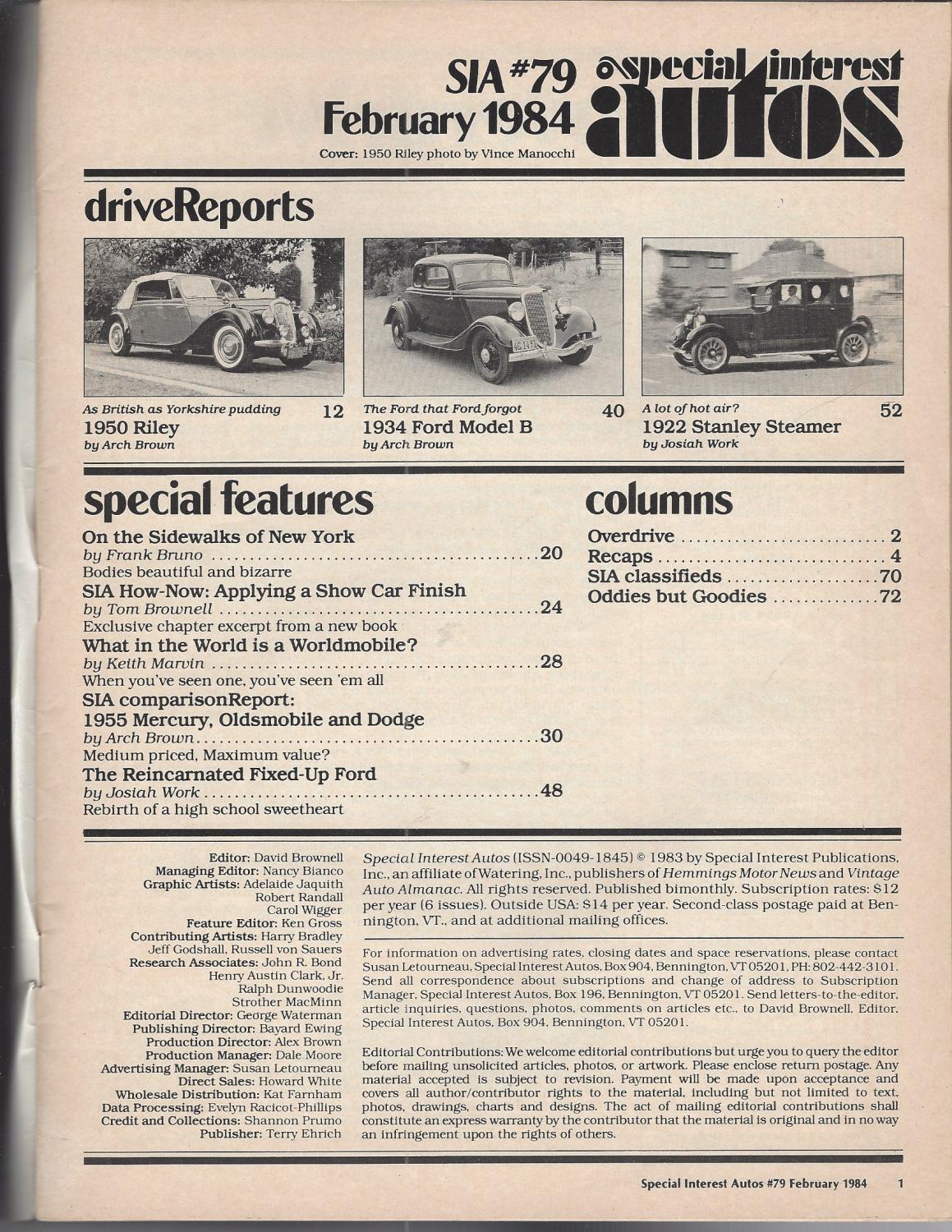 Special Interest Autos S I a # 79 February 1984 by Brownell David ...