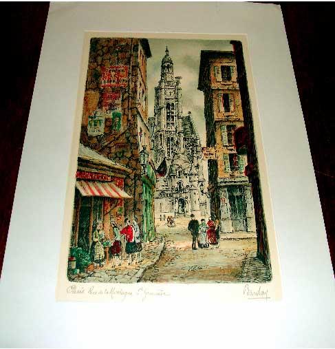 Très belle gravure en couleurs annotée au crayon Paris, rue de la ...