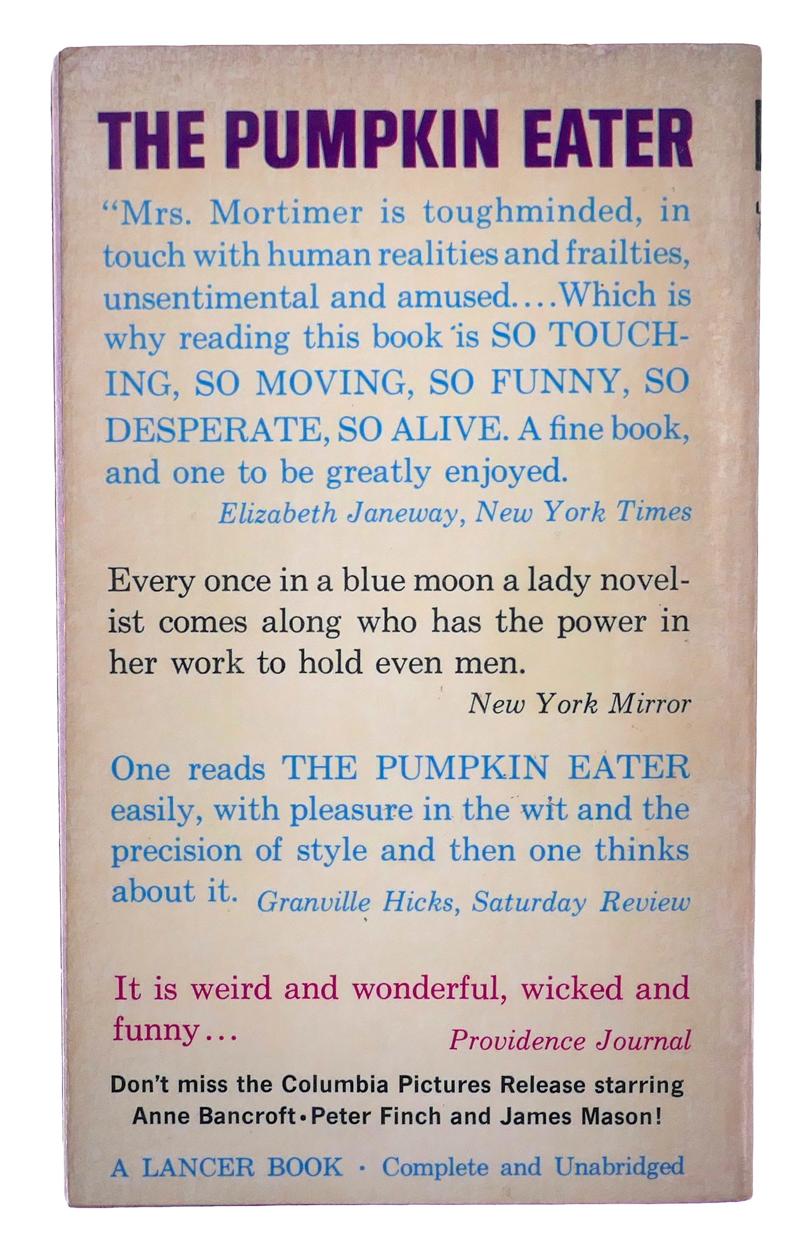 The Pumpkin Eater by Mortimer, Penelope: Very Good Mass Market Paperback (1964) First Printing ...