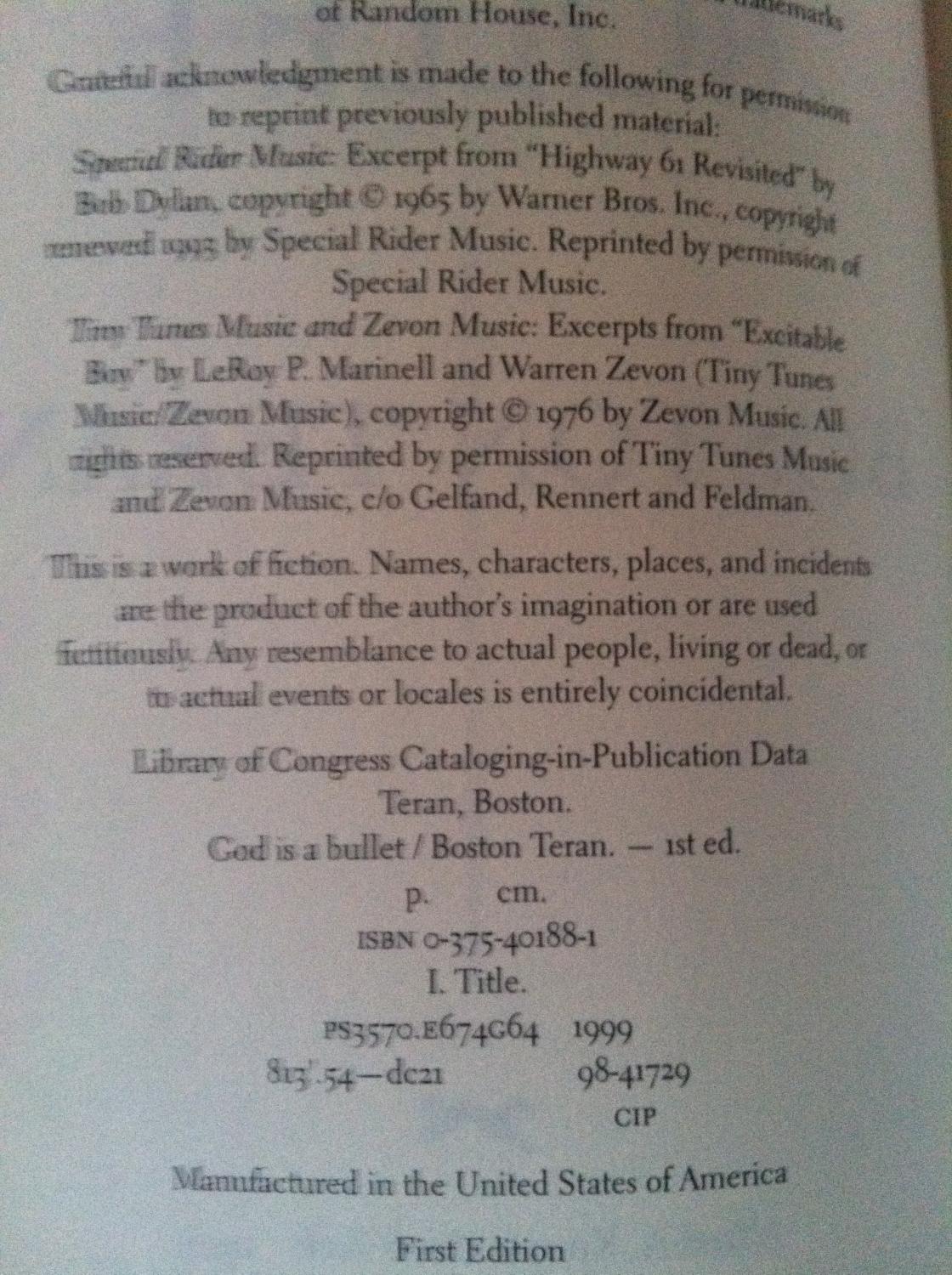 God Is A Bullet (1st edition/1st printing) by Boston Teran: As New ...