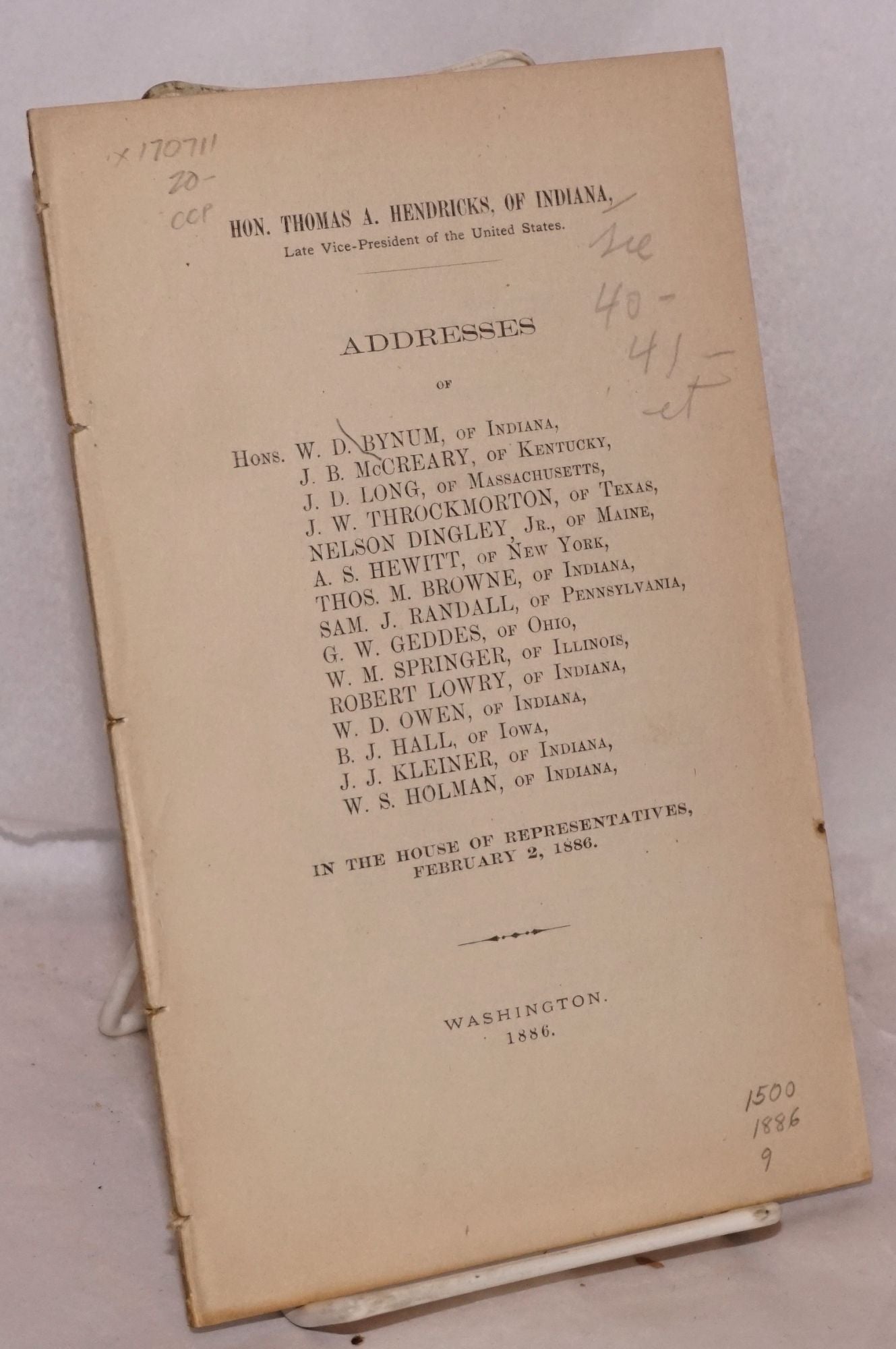 In memory of hon. Thomas A. Hendricks, of Indiana, late vice-president ...