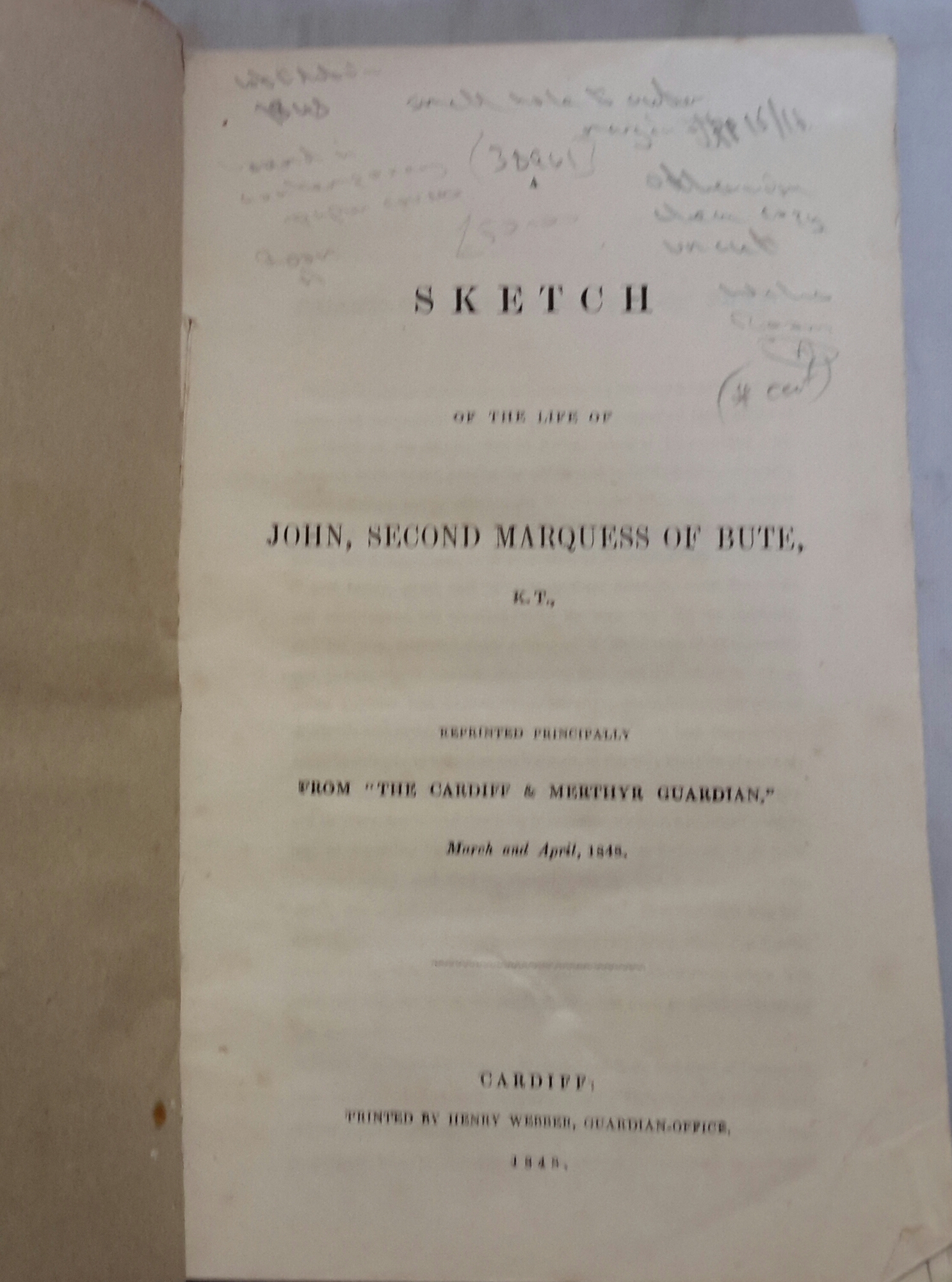A Sketch of the Life of John, Second Marquess of Bute, K.T. by MARQUESS ...