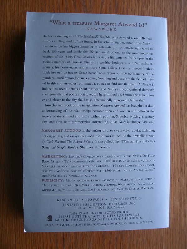 Alias Grace by Atwood, Margaret: Fine Soft cover (1996) 1st Edition ...