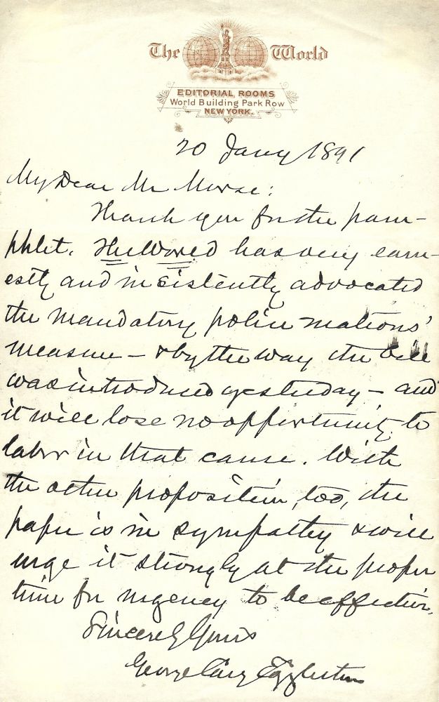 Autograph Letter Signed by EGGLESTON, George Cary: (1891) Signed by ...