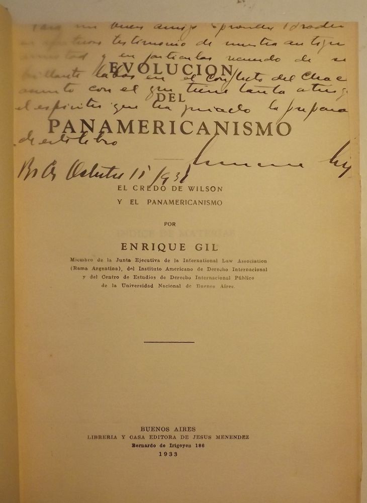 EVOLUCION DEL PANAMERICANISMO by GIL, Enrique: (1933) Signed by Author ...
