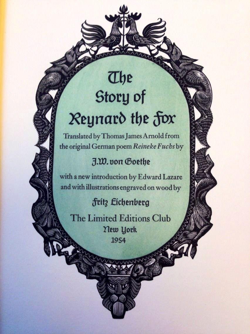 THE STORY OF REYNARD THE FOX von GOETHE, Johann Wolfgang von: Hardcover ...