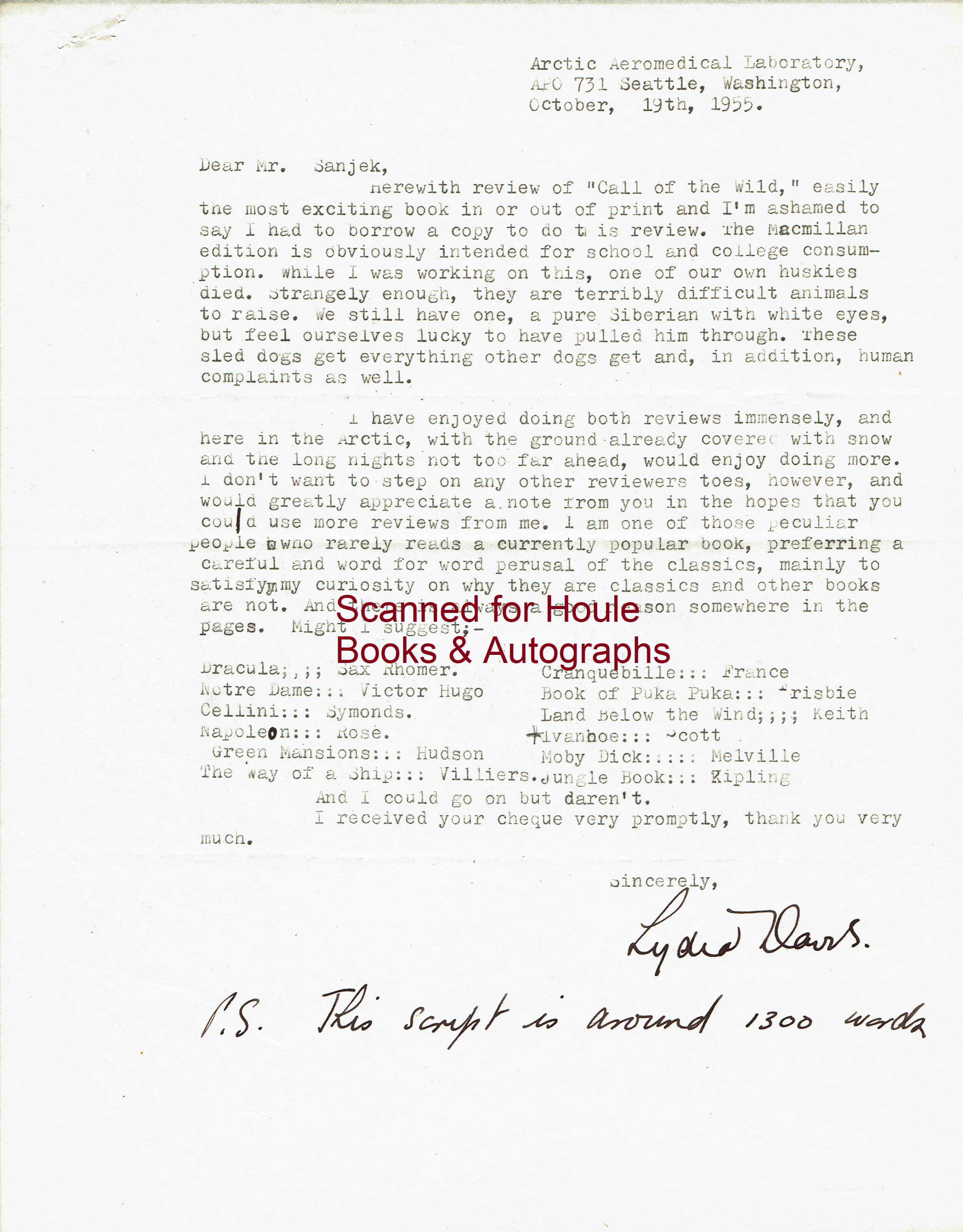 Original Typed Manuscript by [London, Jack]. Davis, Lydia: (1956 ...