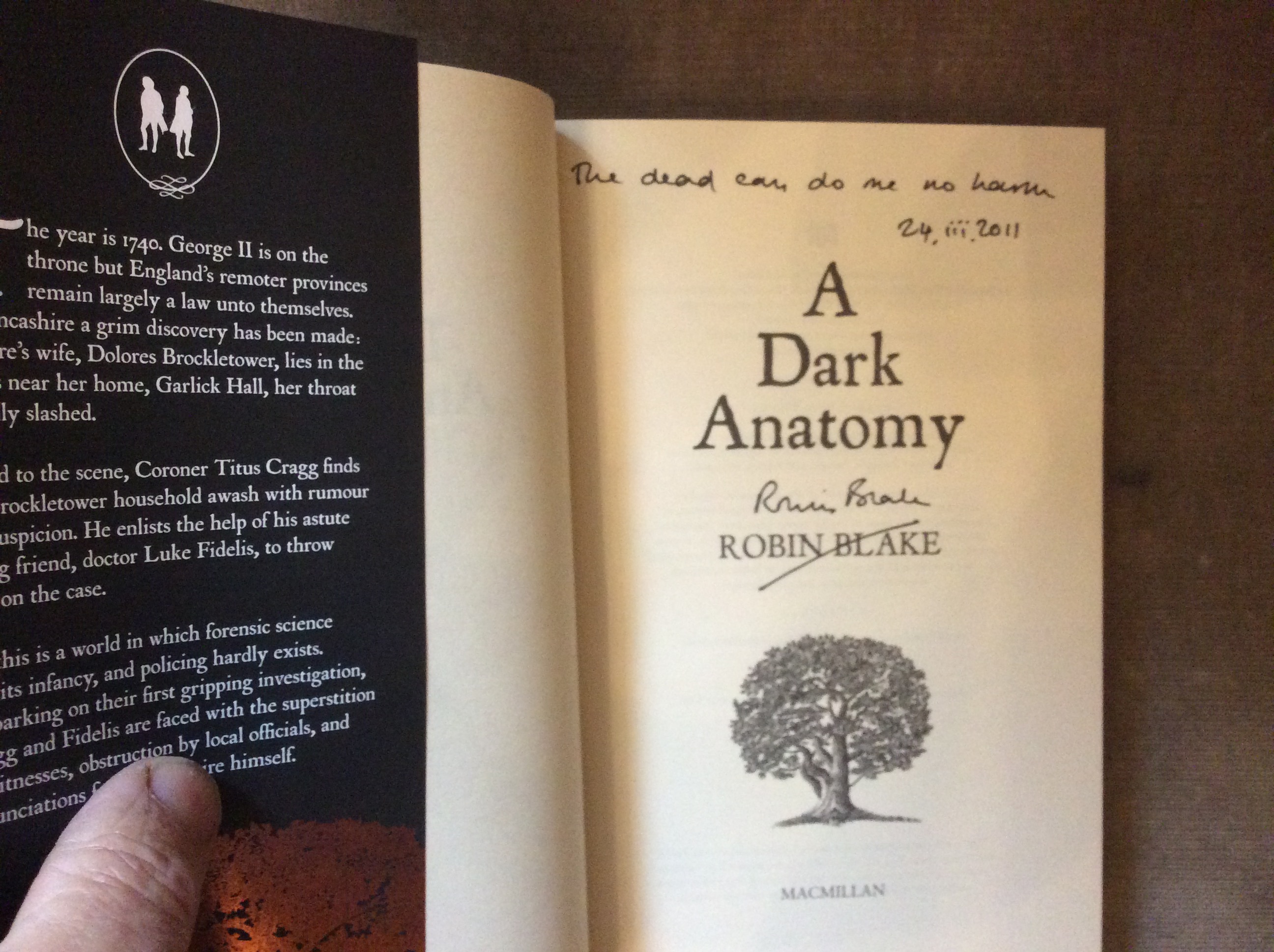 A Dark Anatomy, A Cragg & Fidelis Mystery ***SIGNED, LINED & DATED UK HB 1/1*** by Blake, Robin ...