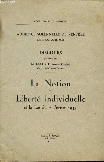 LA NOTION DE LIBERTE INDIVIDUELLE ET LA LOI DU 7 FEVRIER 1933 ...