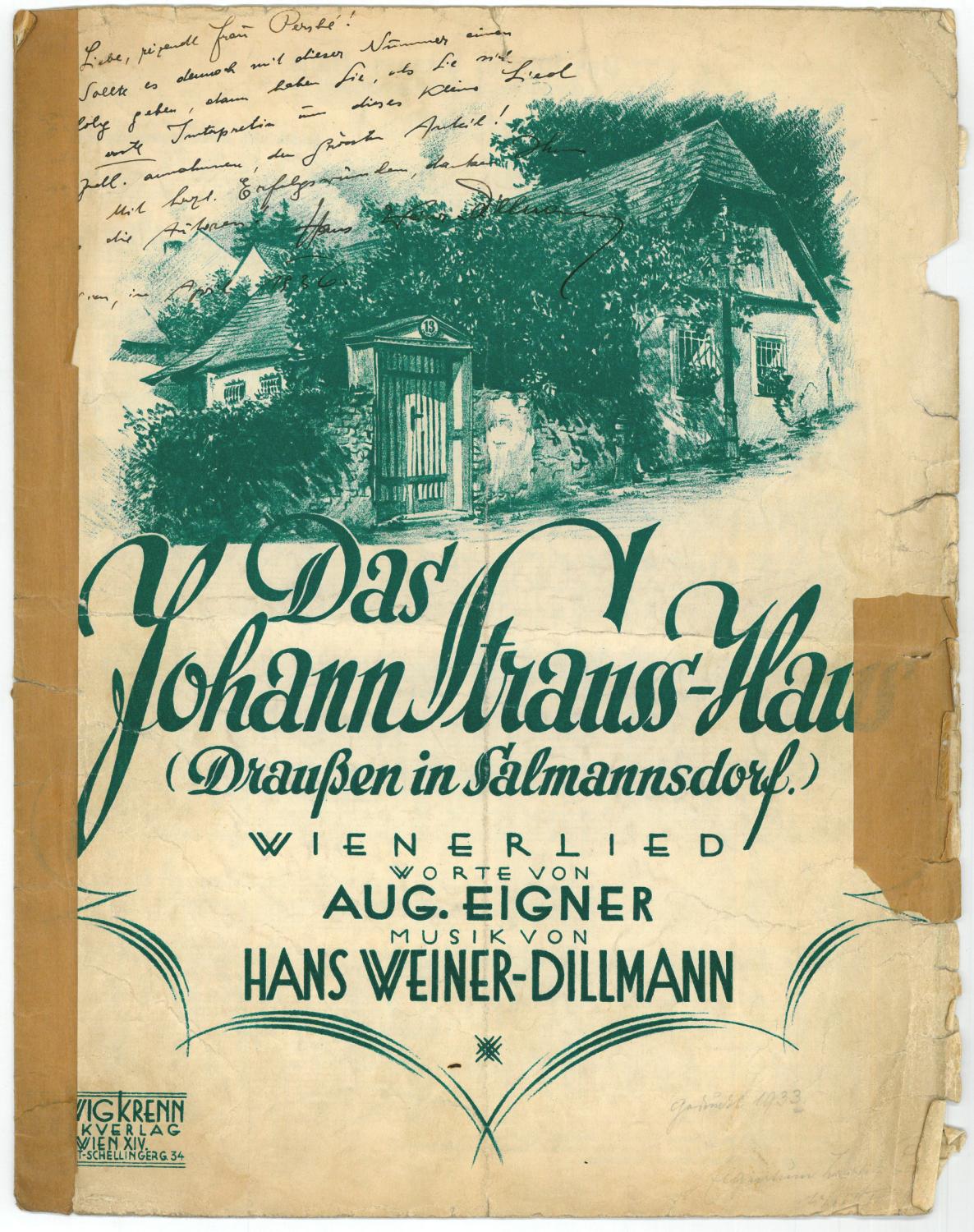 "Das Johann Strauss-Haus (Draußen in Salmanndsdorf)". Notendruck mit ...