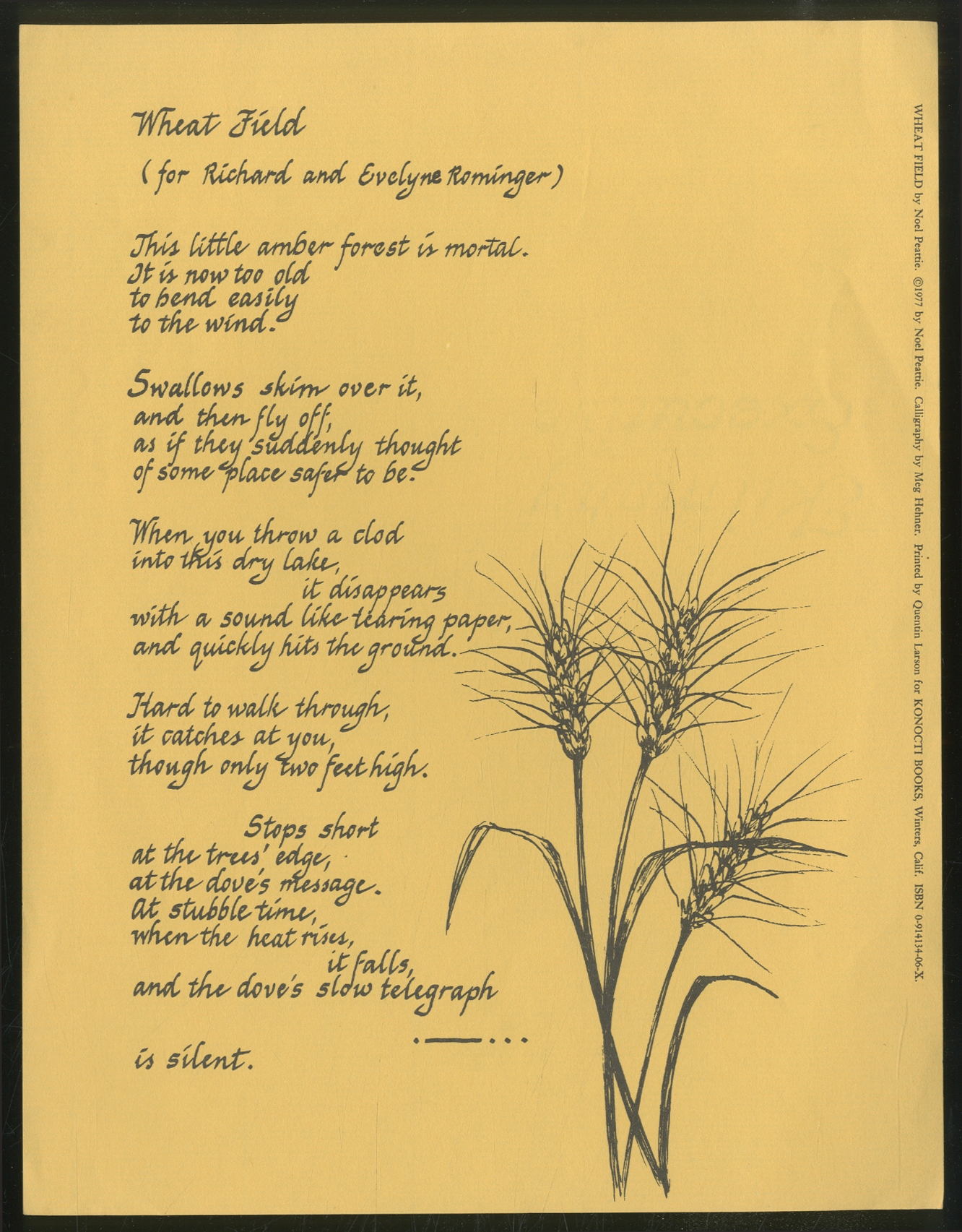 [Broadside]: Wheat Field by PEATTIE, Noel: Very Good Unbound (1977 ...