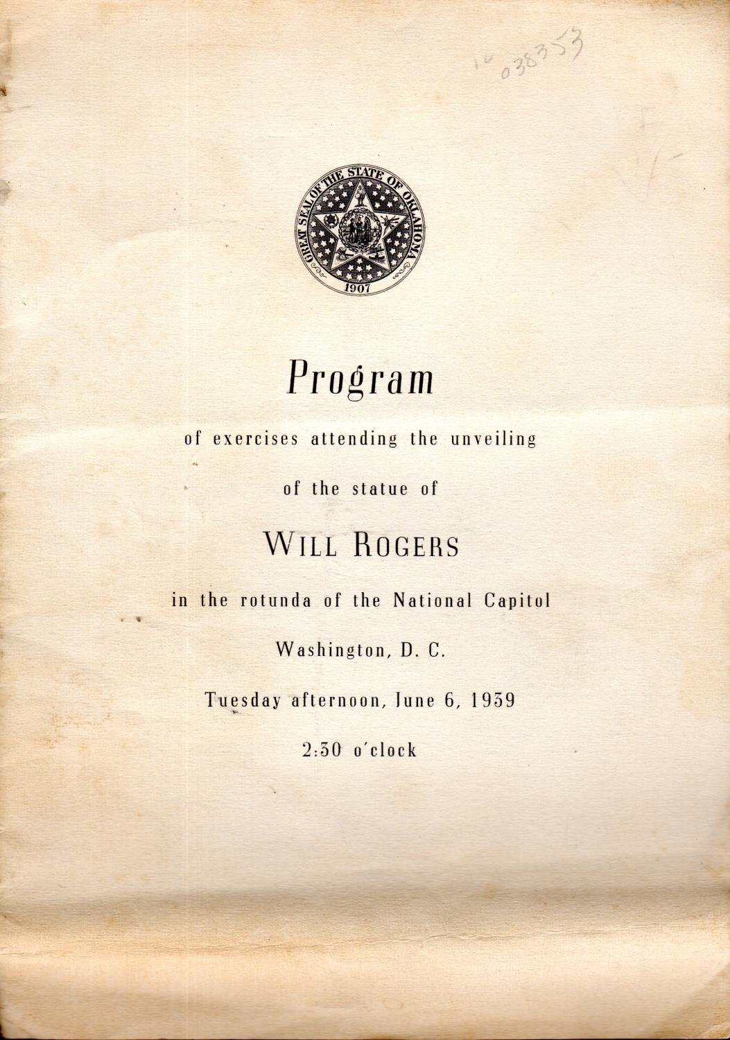 EPHEMERA: "Program of Exercises Attending the Unveiling of the statue ...